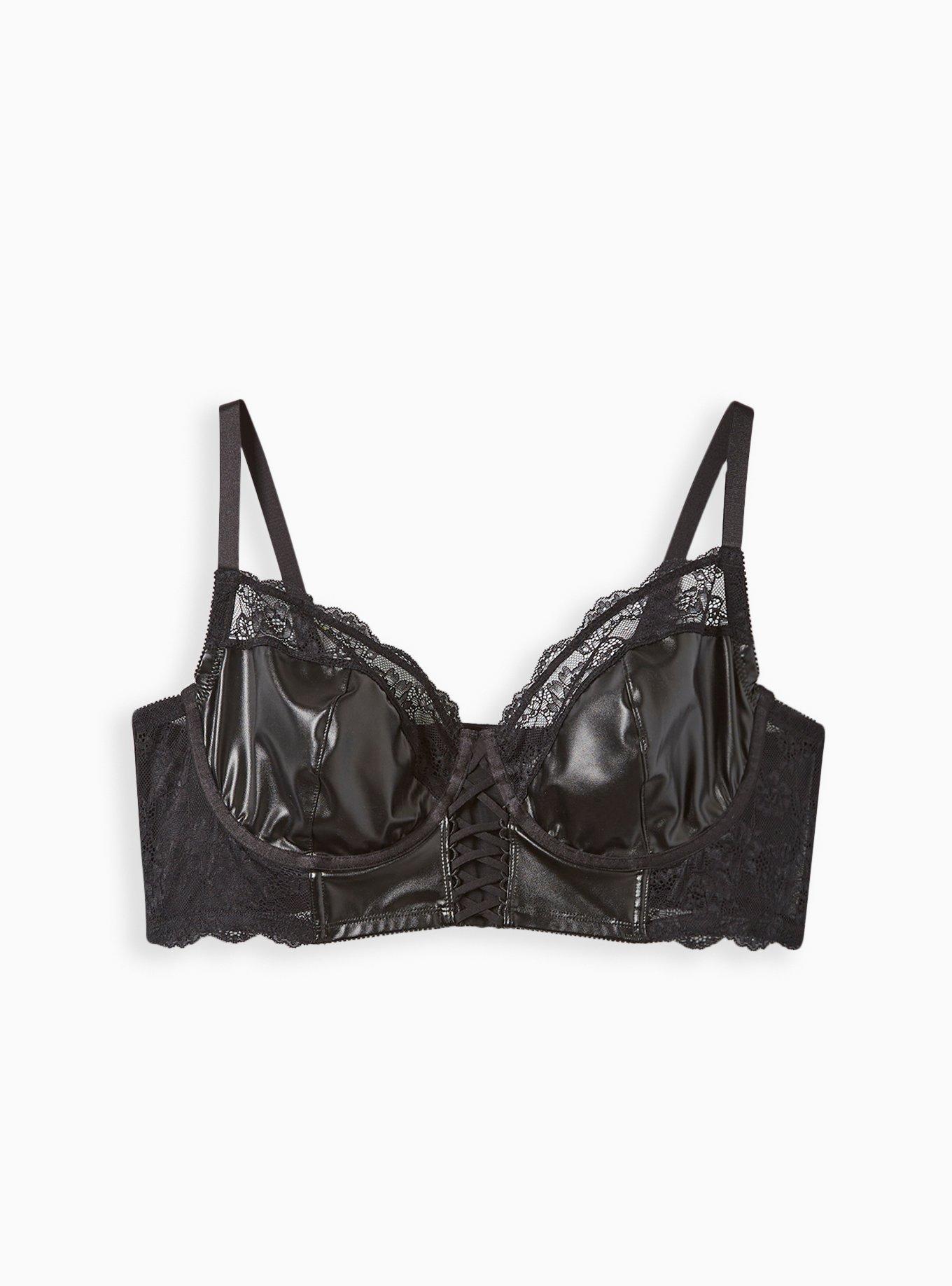 Plus Size - Black Faux Leather & Lace Lattice Unlined Longline ...