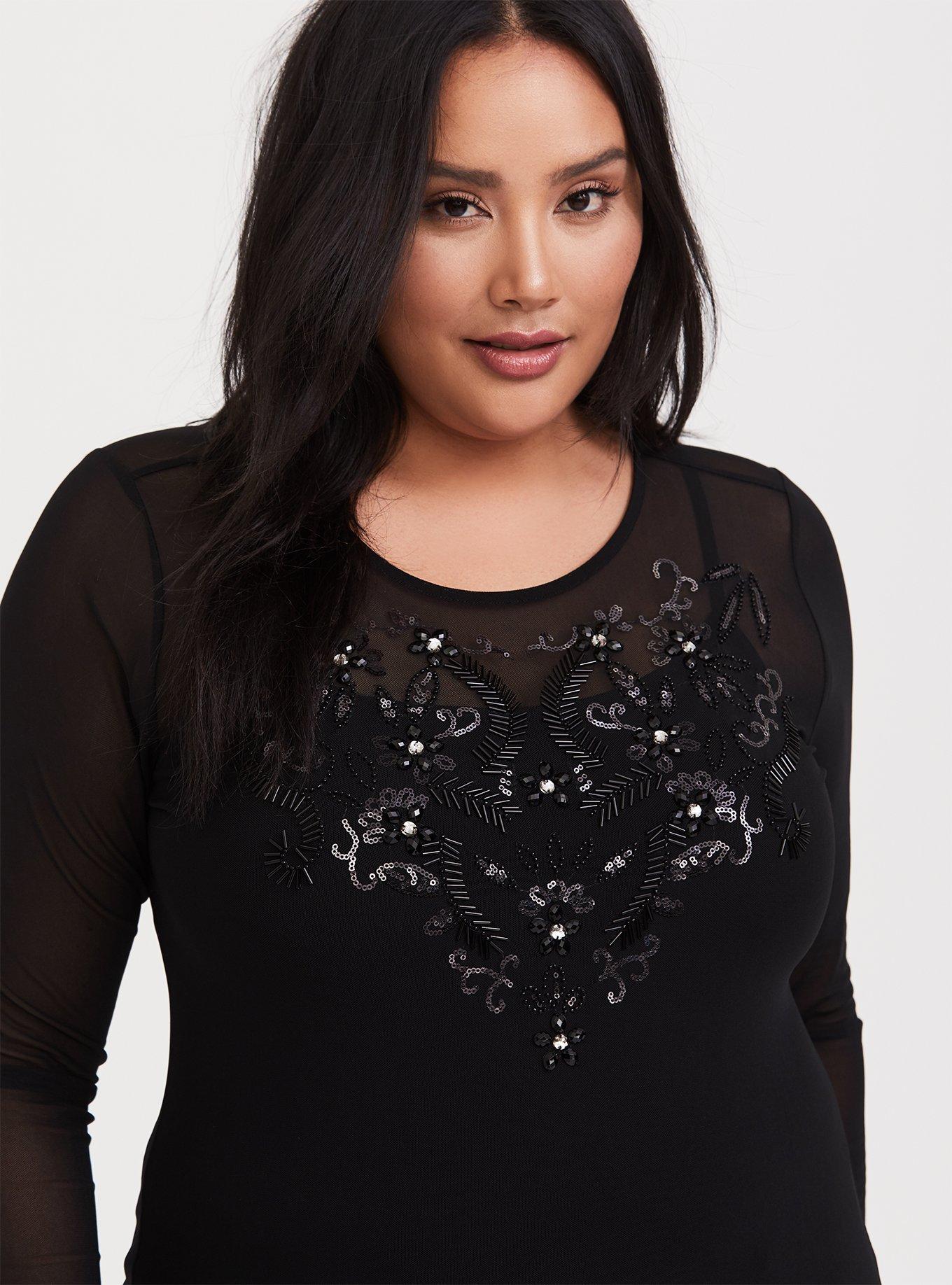 Plus Size - Black Mesh Embellished Top - Torrid