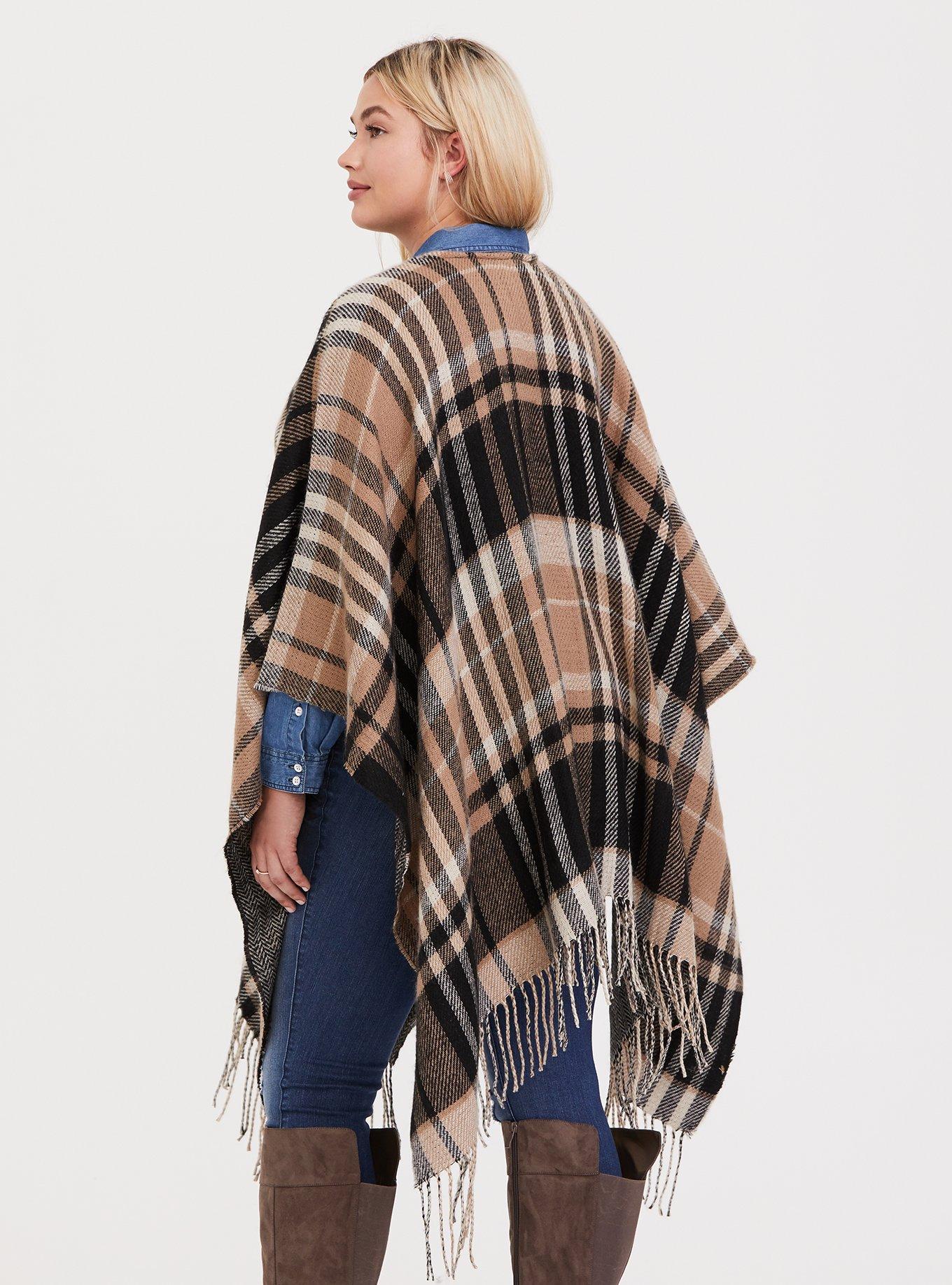 Plus Size - Caramel Plaid Fringe Ruana - Torrid