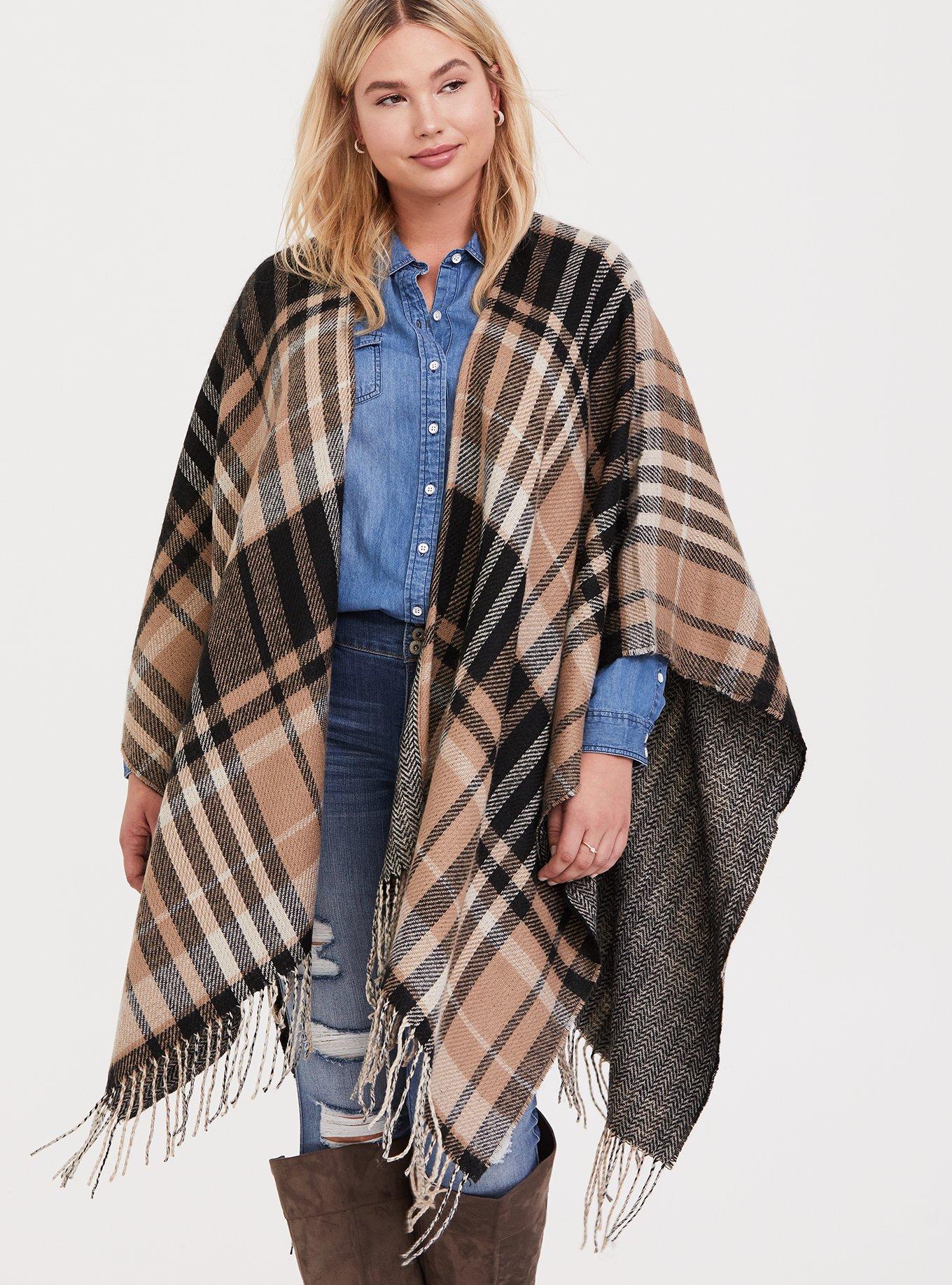 Plus Size - Caramel Plaid Fringe Ruana - Torrid