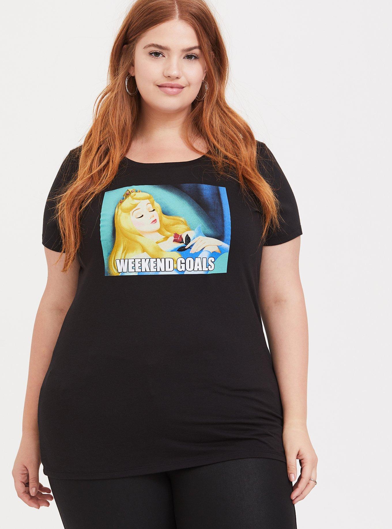 Plus Size - Disney Sleeping Beauty Goals Meme Black Slim Fit Top - Torrid