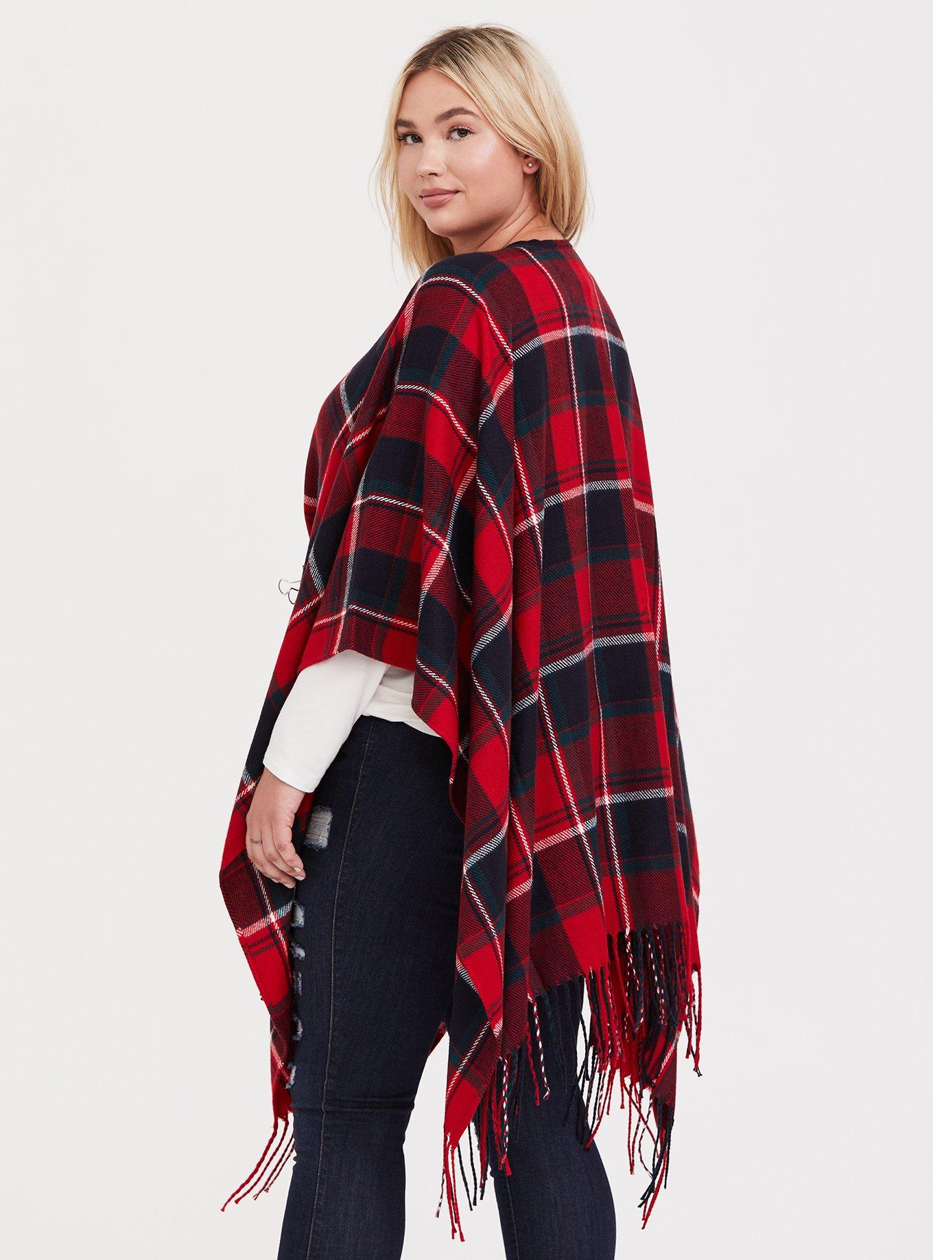 Plus Size - Red Plaid Fringe Ruana - Torrid