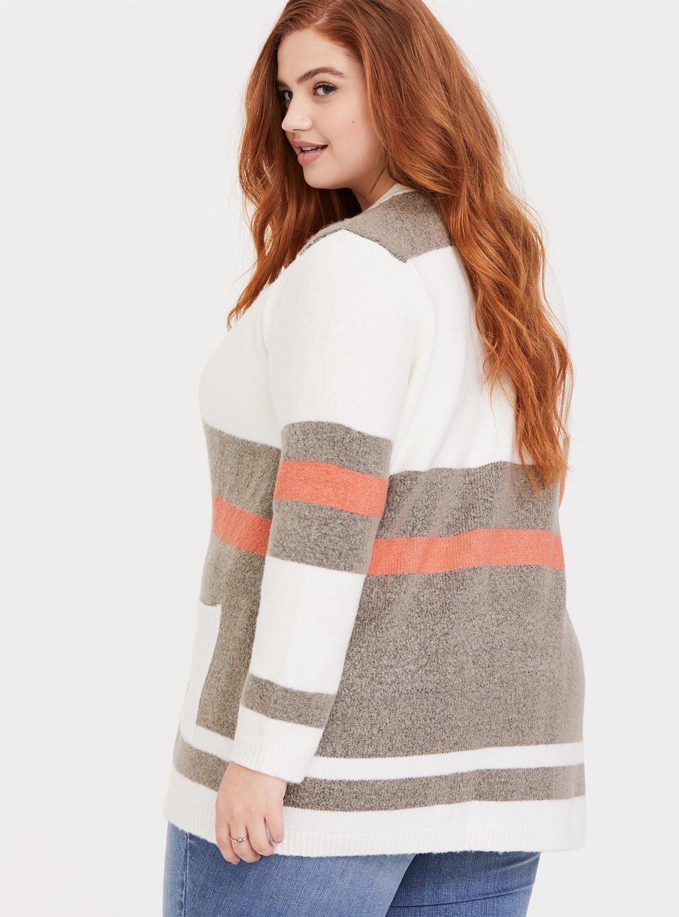 Plus Size - Ivory Colorblock & Stripe Cardigan - Torrid