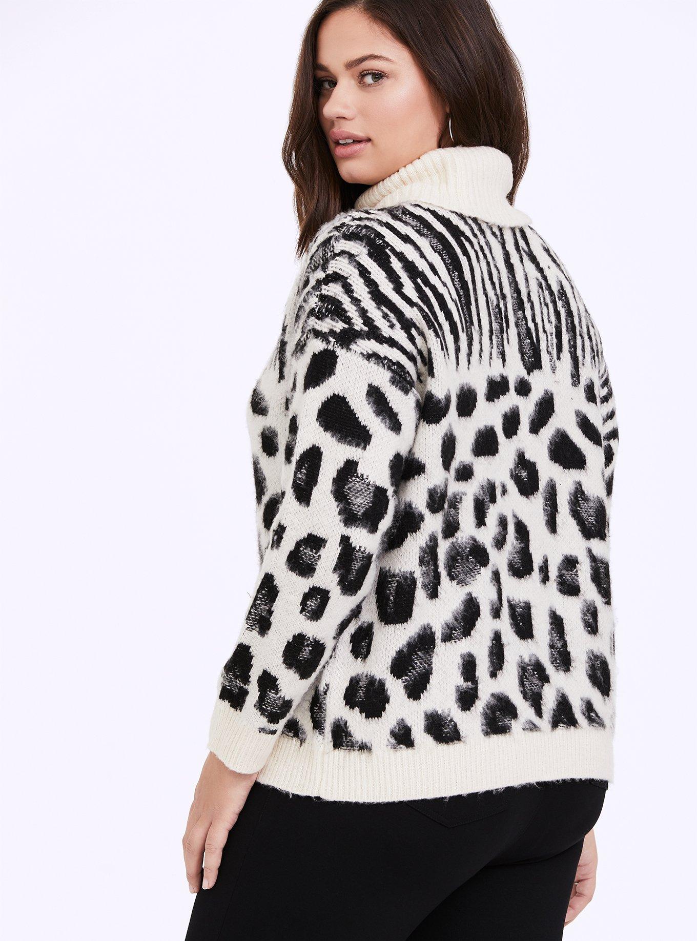 Plus Size - White Mixed Animal Print Turtleneck Sweater - Torrid