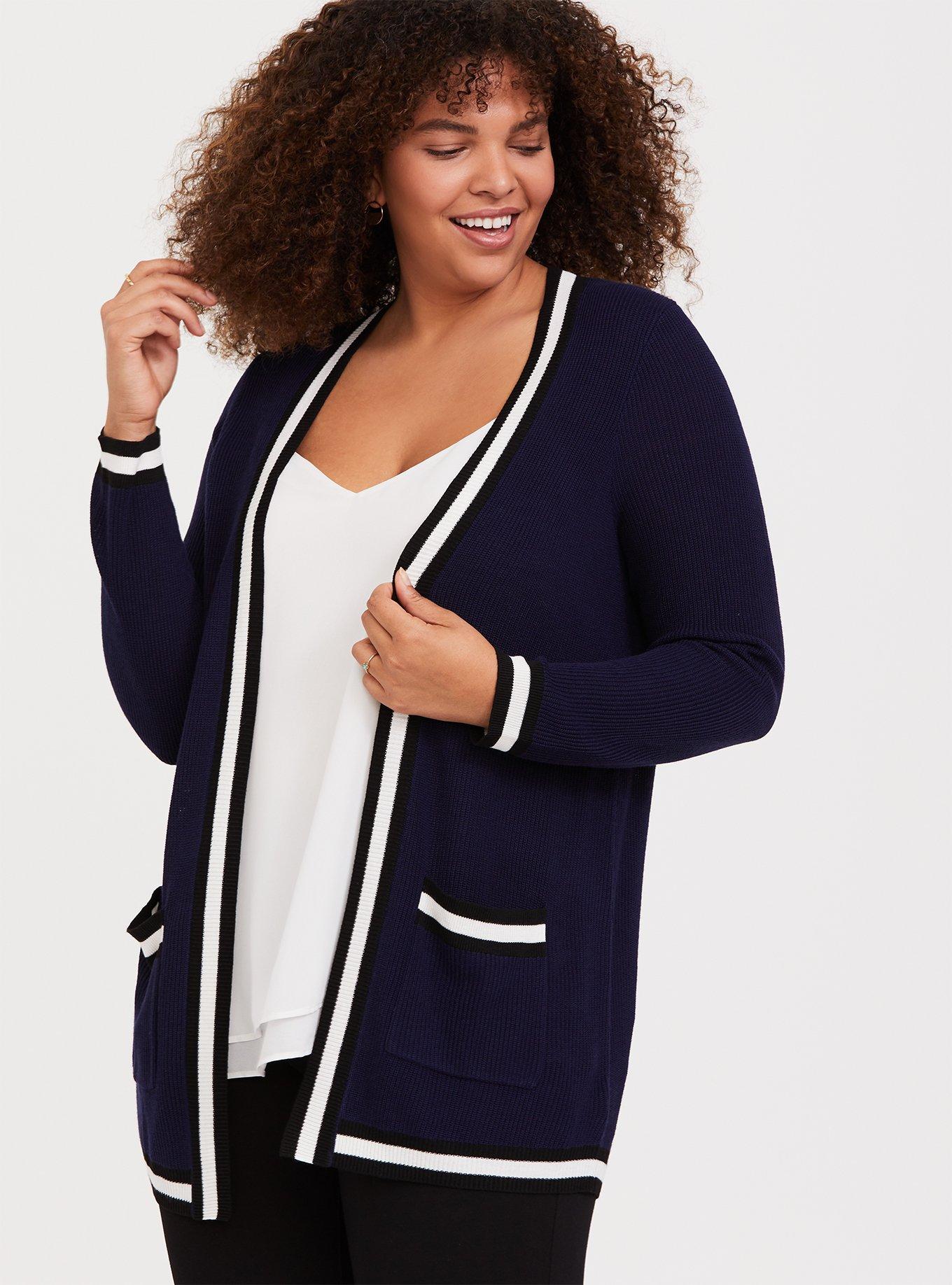 Plus Size - Navy Rib Open Front Cardigan - Torrid