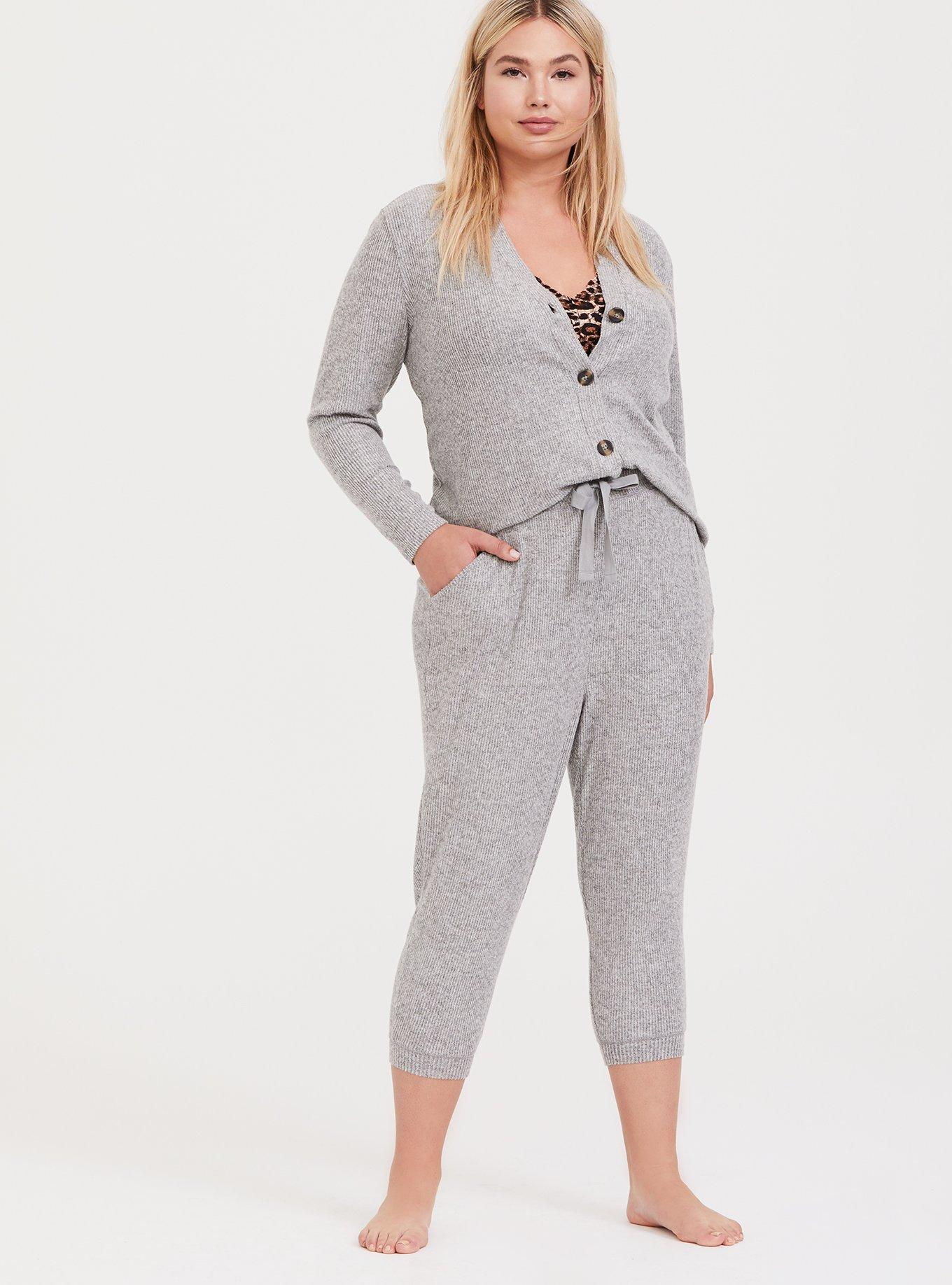 Plus Size - Grey Hacci Button Front Sleep Cardigan - Torrid