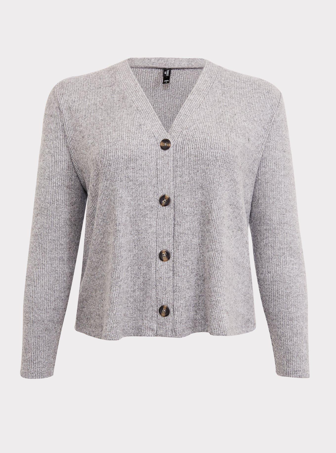 Plus Size - Grey Hacci Button Front Sleep Cardigan - Torrid