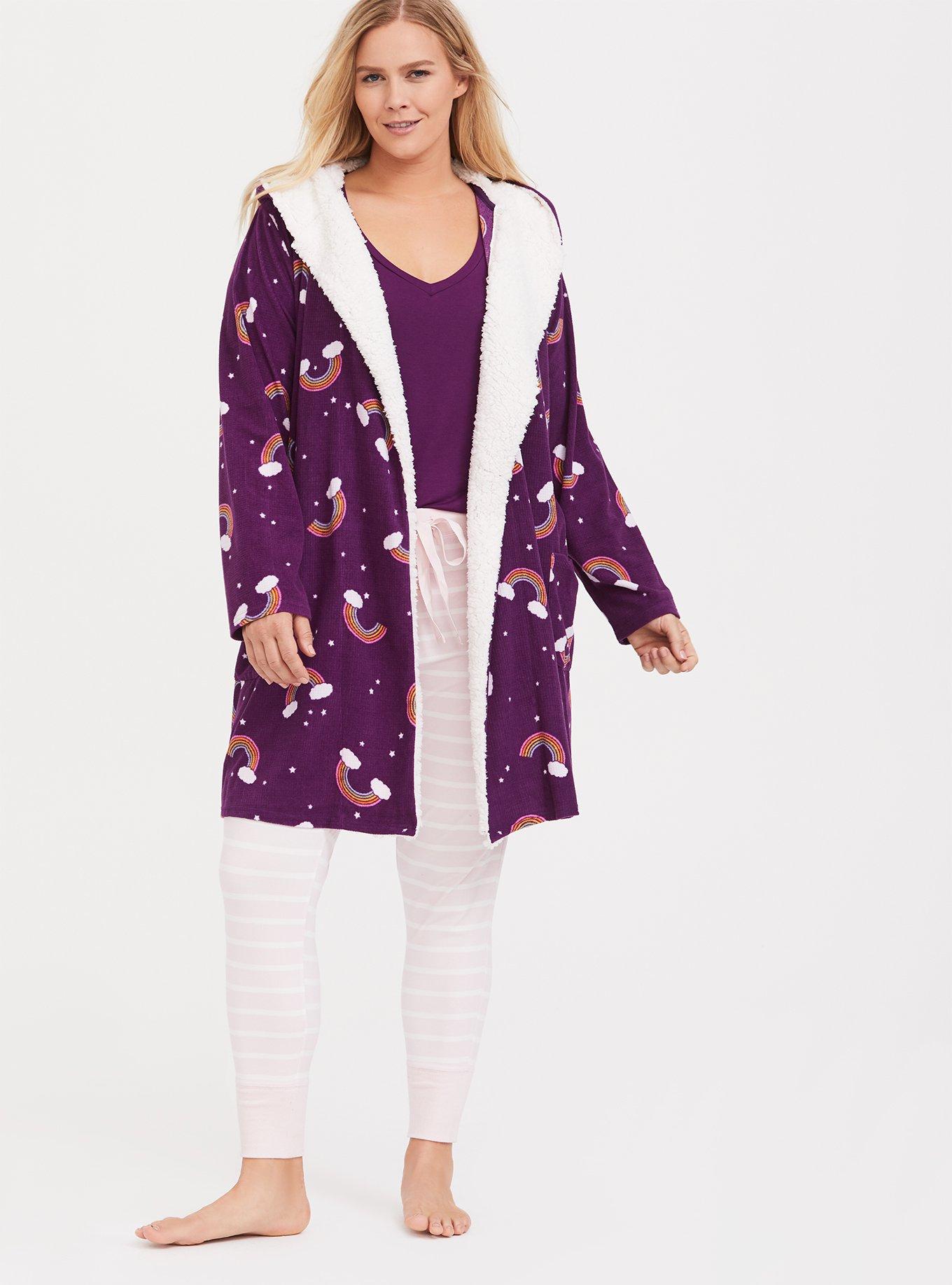 Plus Size - Purple Rainbow Waffle Fleece Sleep Robe - Torrid