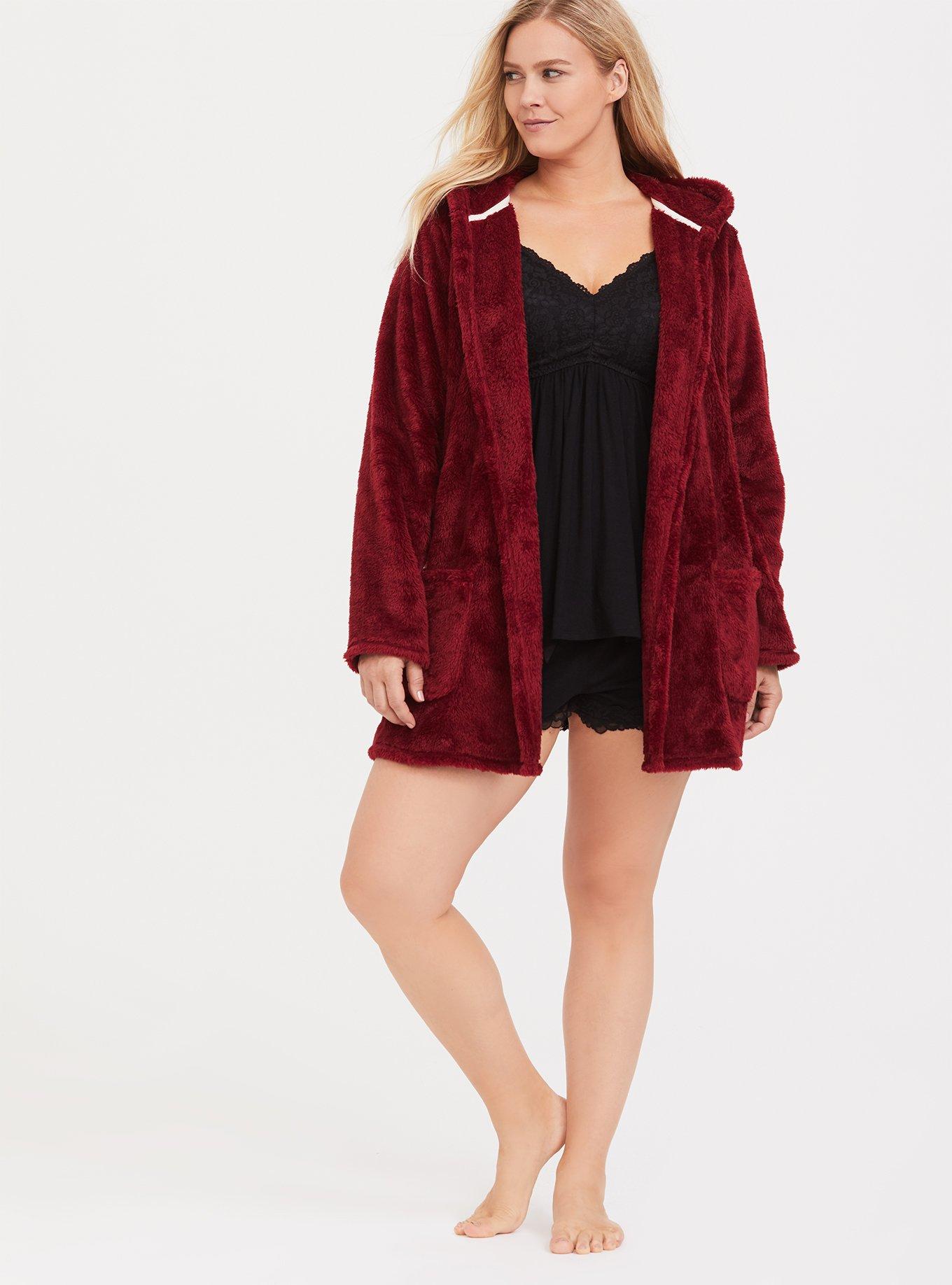 Plus Size - Dark Red Fuzzy Sleep Robe - Torrid
