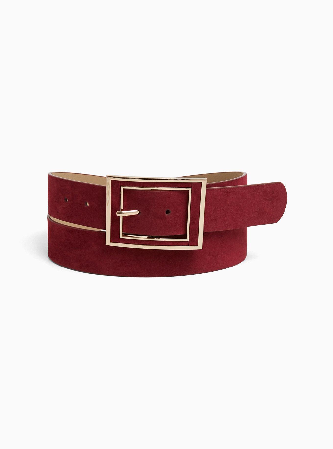 Plus Size - Dark Red Faux Suede Rectangle Buckle Belt - Torrid