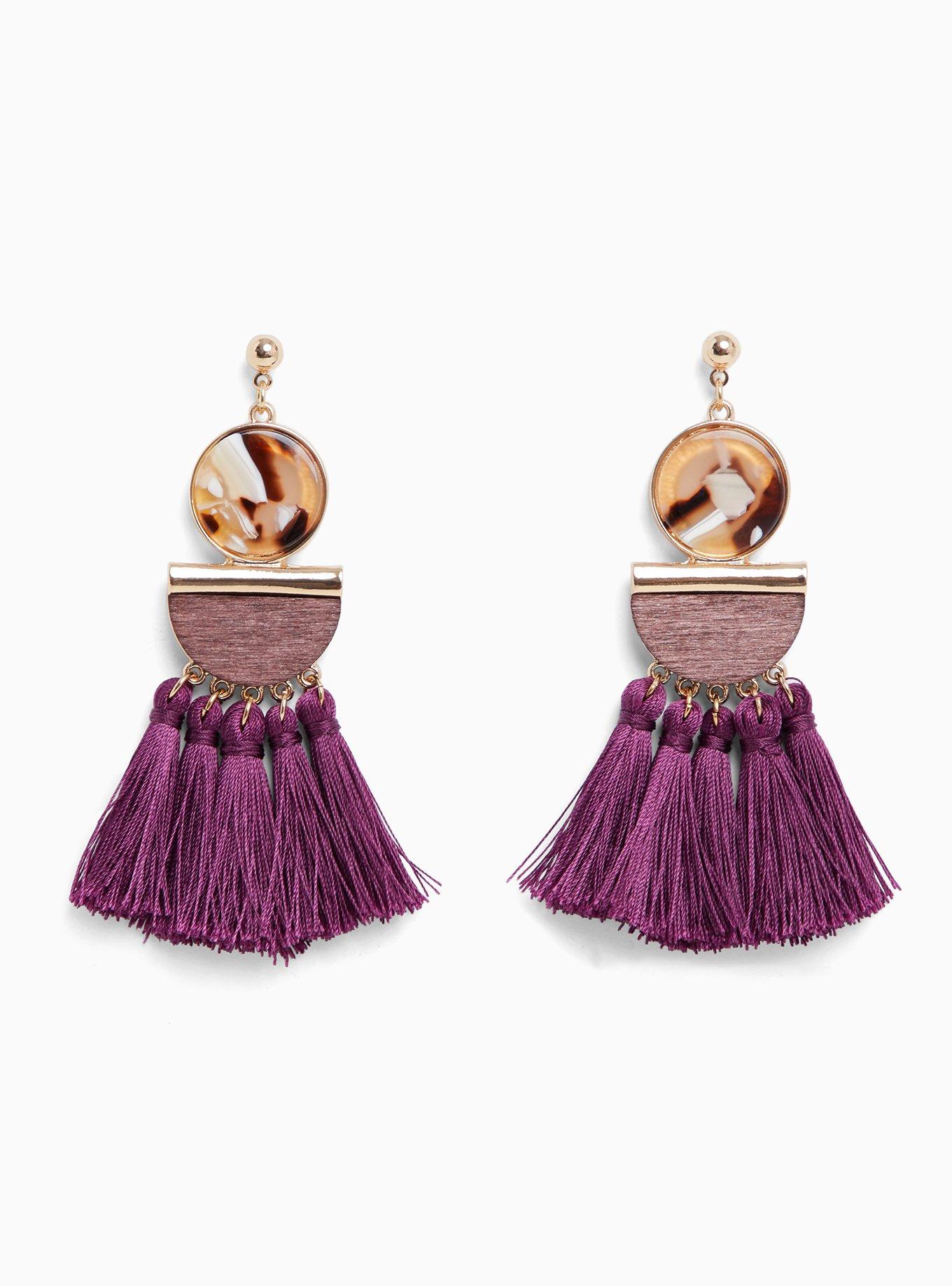 Plus Size - Berry Purple & Gold-Tone Fringe Dangle Earrings - Torrid
