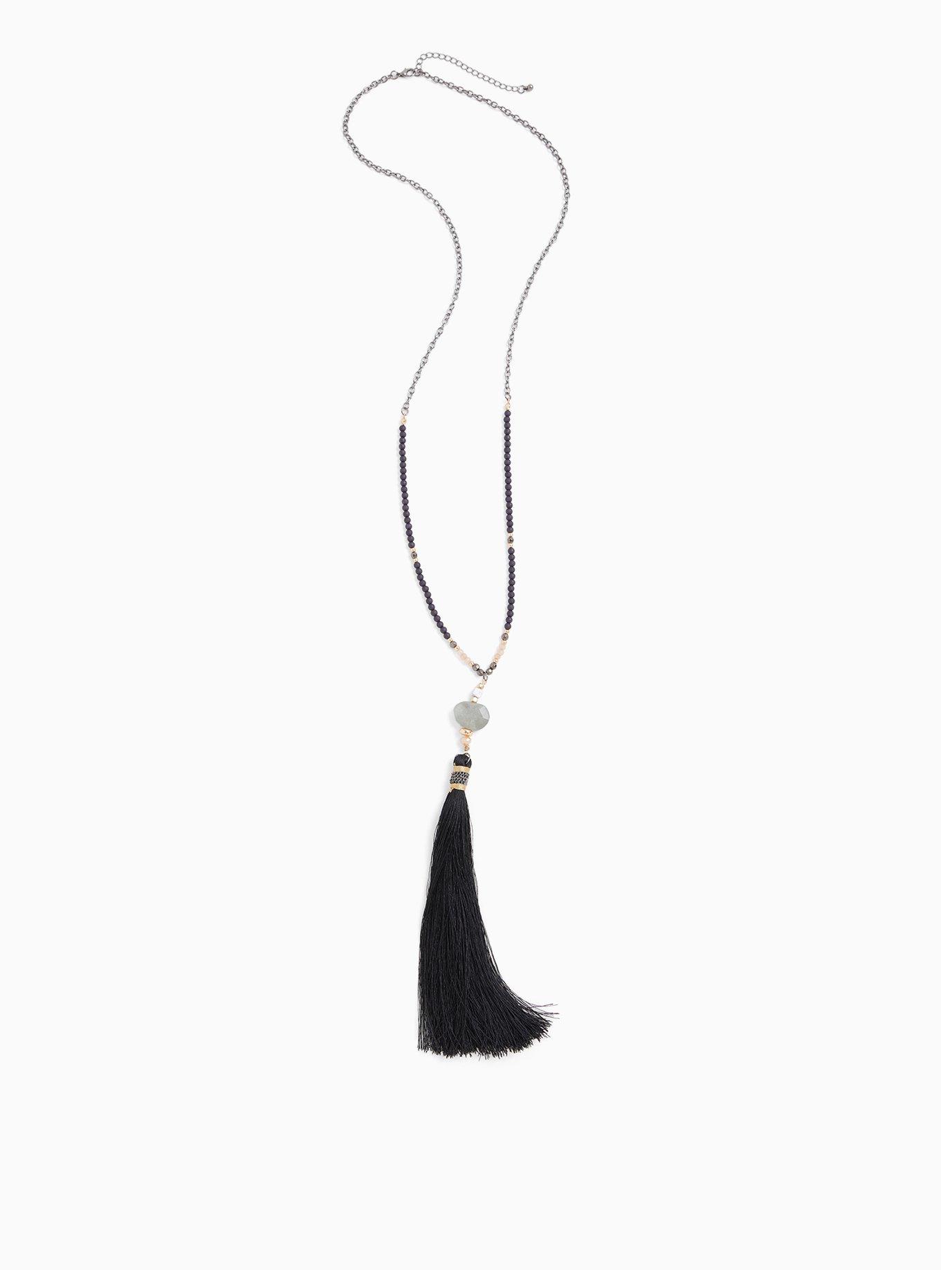 Plus Size - Black & Multi-Bead Tassel Pendant Necklace - Torrid