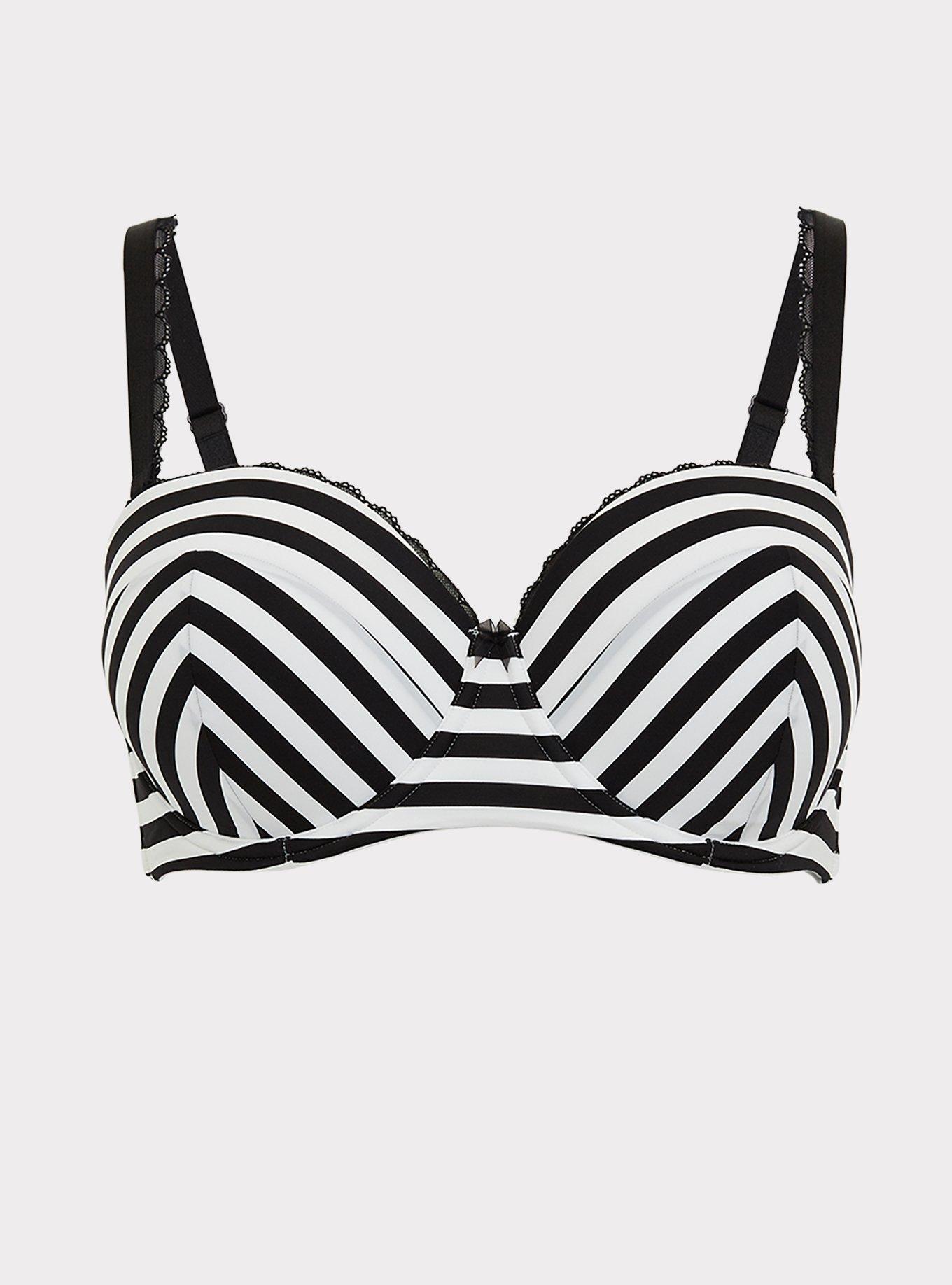 Plus Size - Black & White Stripe Microfiber Push-Up Multiway Strapless ...