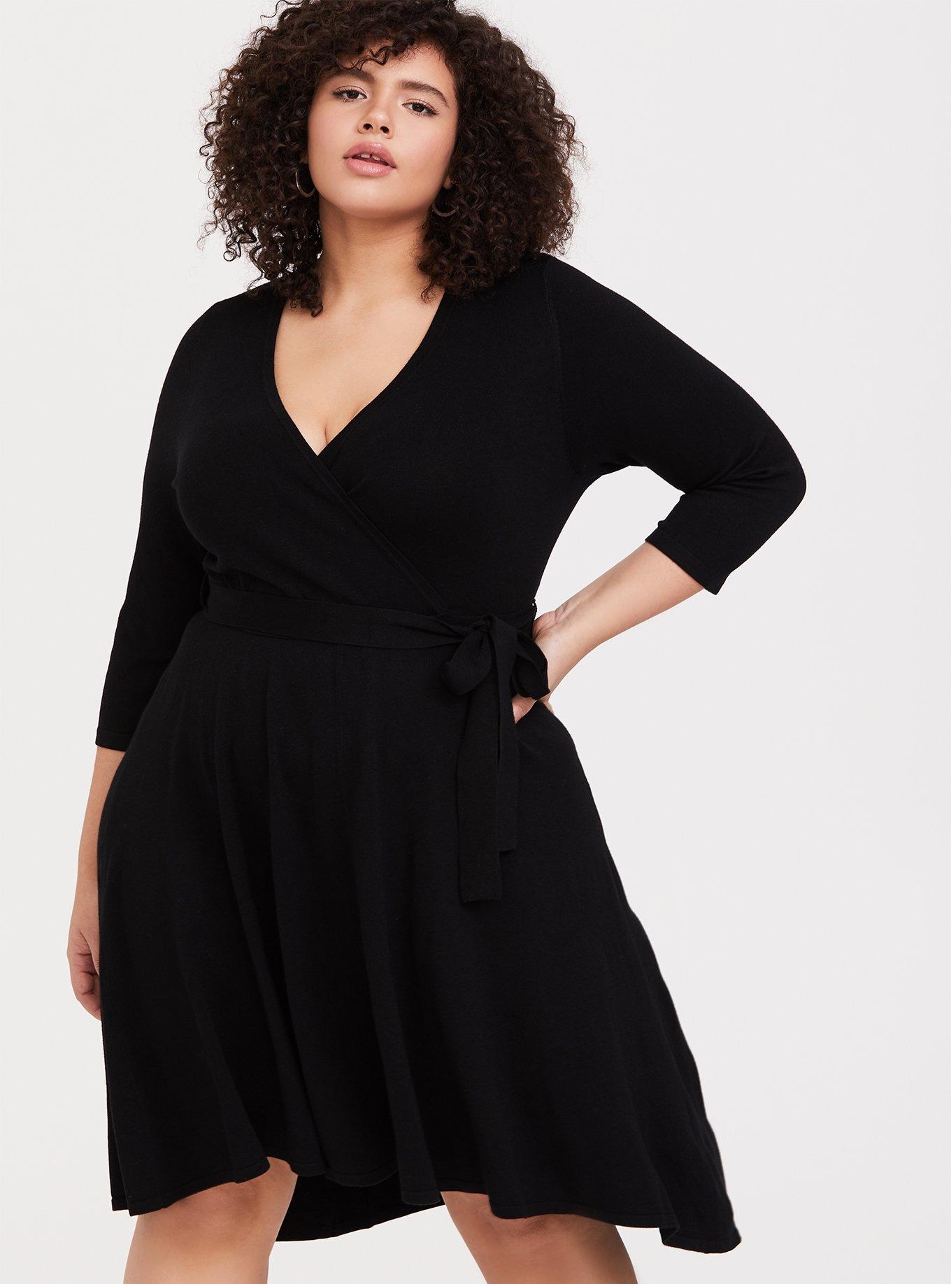 Plus Size - Black Surplice Faux Wrap Dress - Torrid