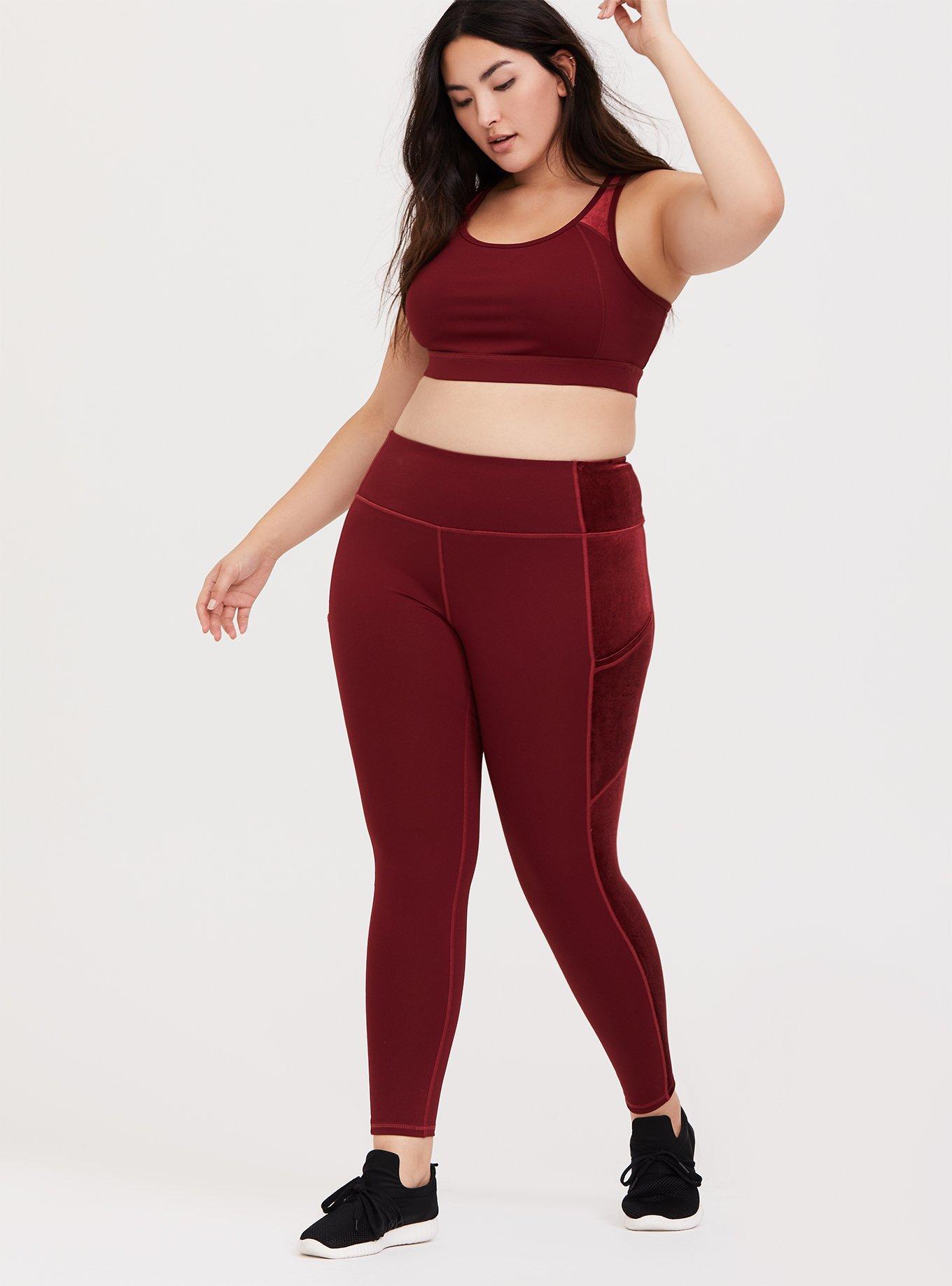 Plus Size - Burgundy Red Velvet Inset Wicking Active Sports Bra - Torrid