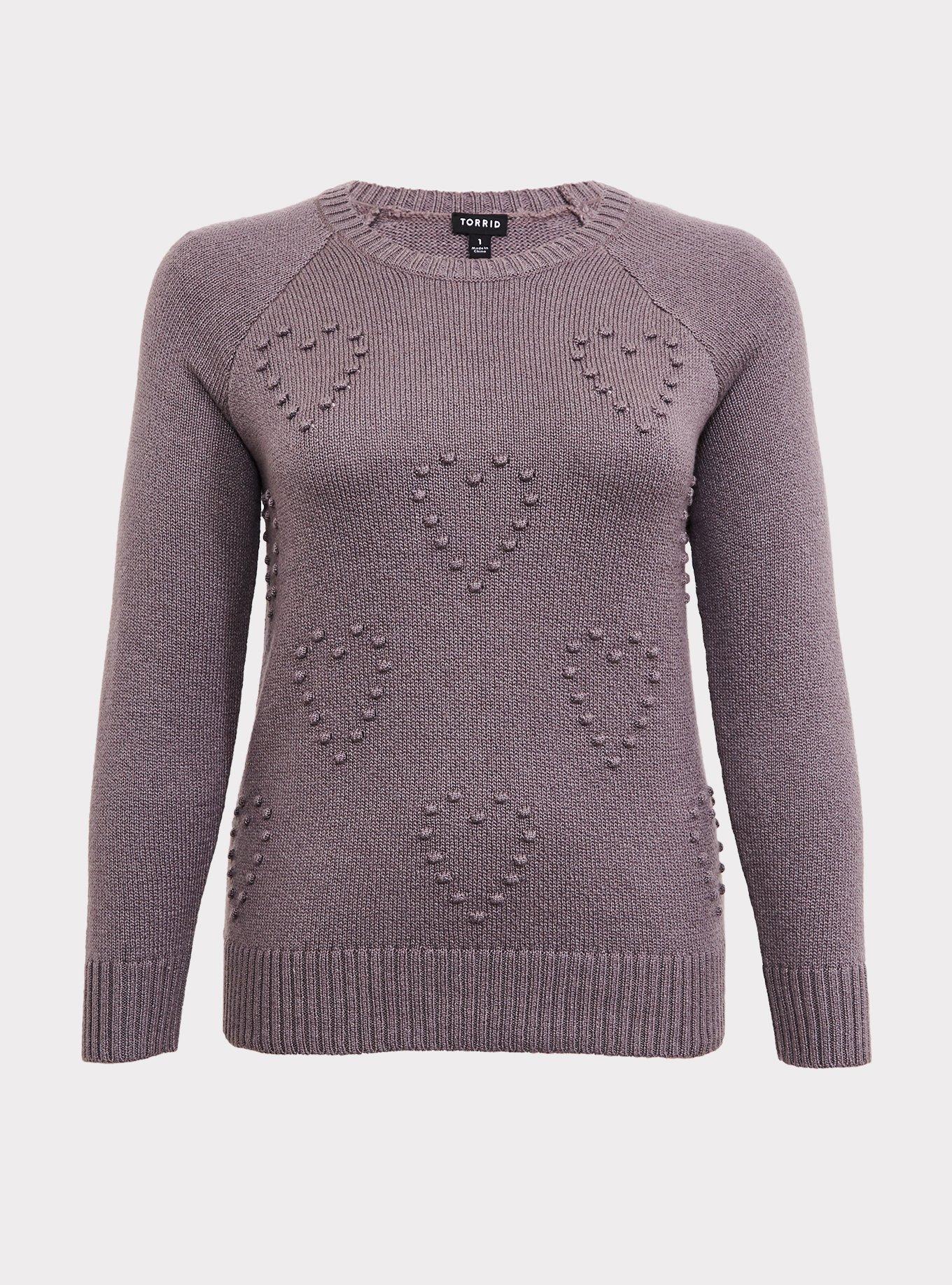 Plus Size - Grey Rib Textured Heart Raglan Sweater - Torrid