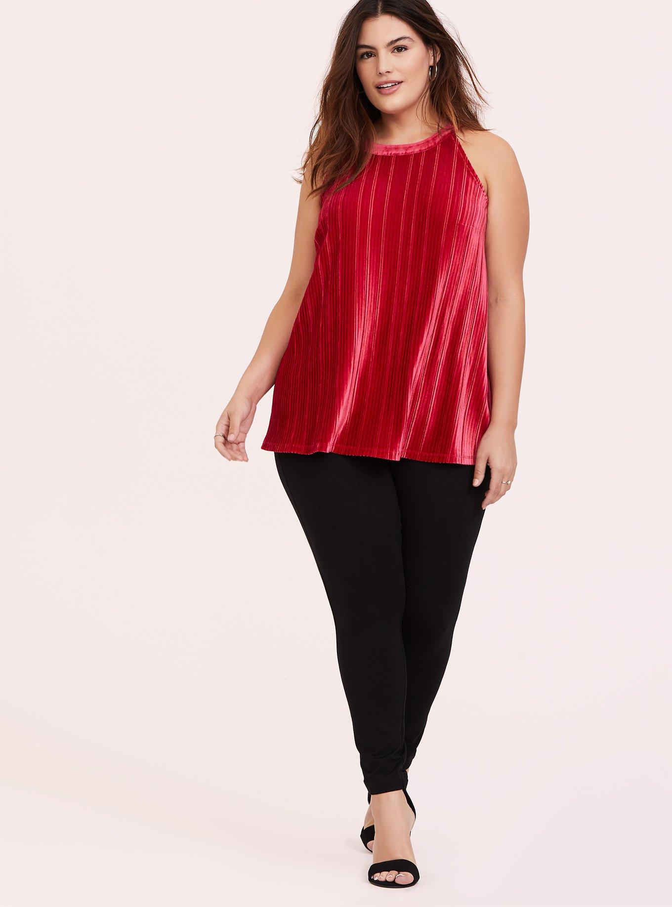 Plus Size - Red Velvet Pleated Goddess Tank - Torrid
