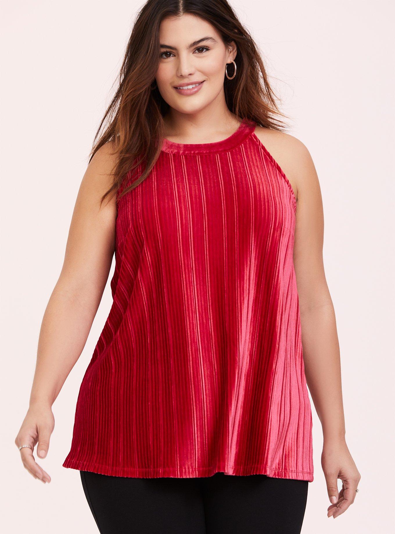 Plus Size - Red Velvet Pleated Goddess Tank - Torrid