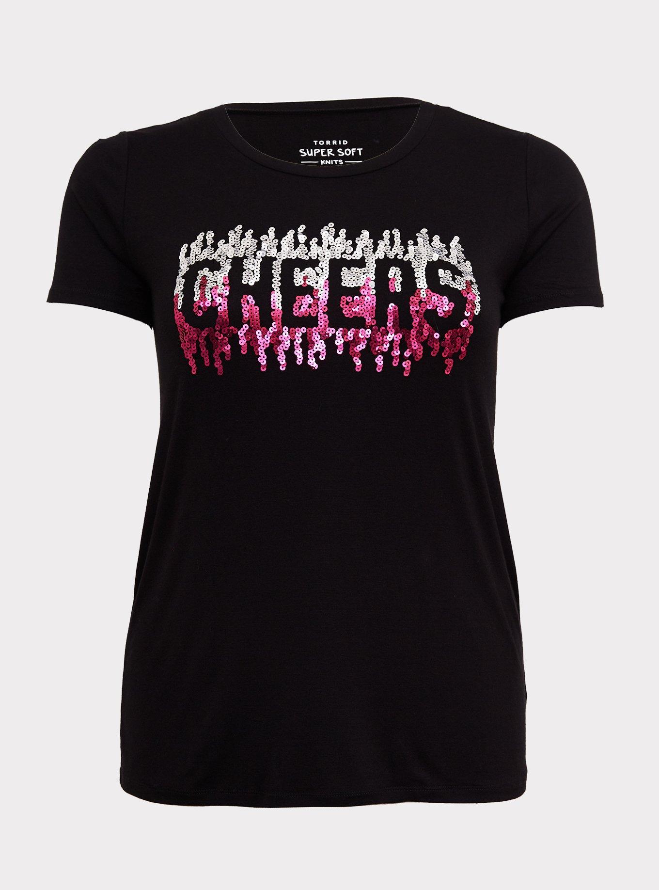 Plus Size - Super Soft Cheers Black Slim Fit Sequin Tee - Torrid