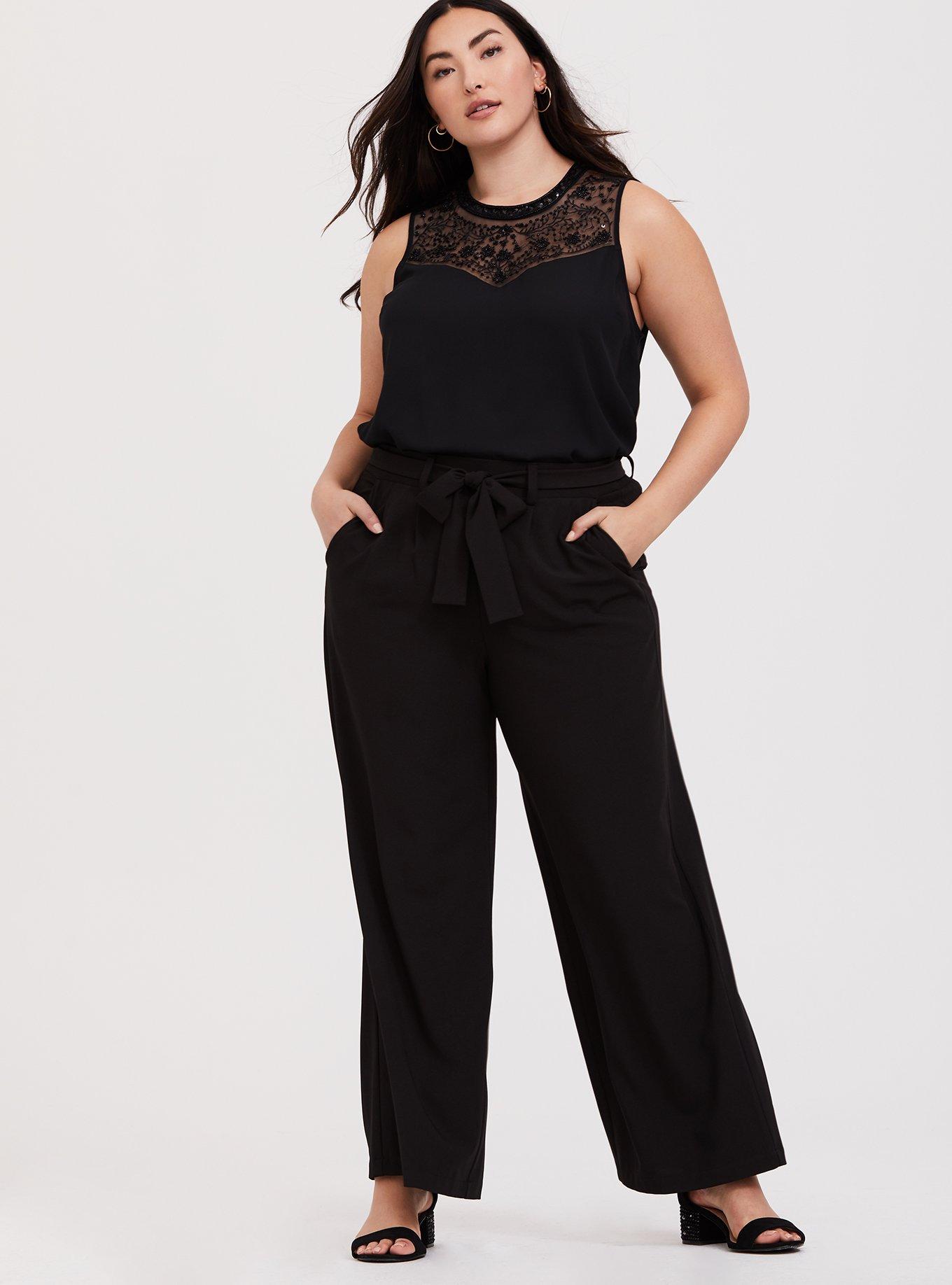 Plus Size - Black Georgette Embellished Mock Neck Tunic Tank - Torrid