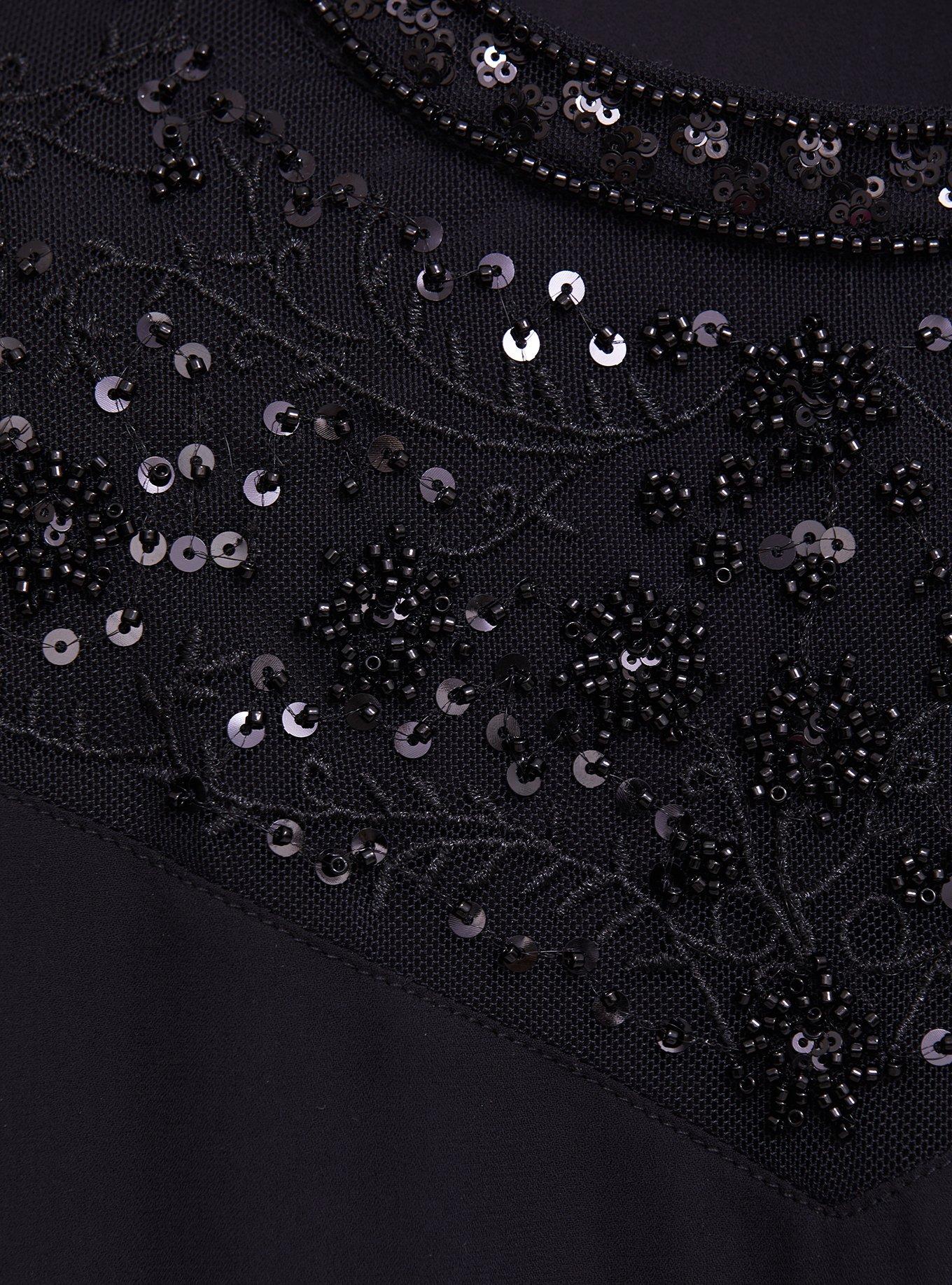 Plus Size - Black Georgette Embellished Mock Neck Tunic Tank - Torrid