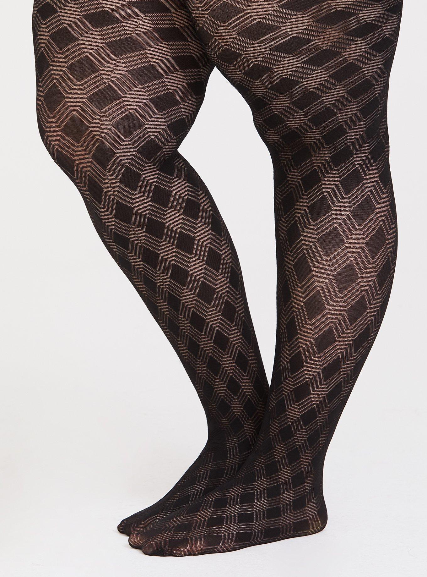 Plus Size - Black Plaid Pointelle Tights - Torrid