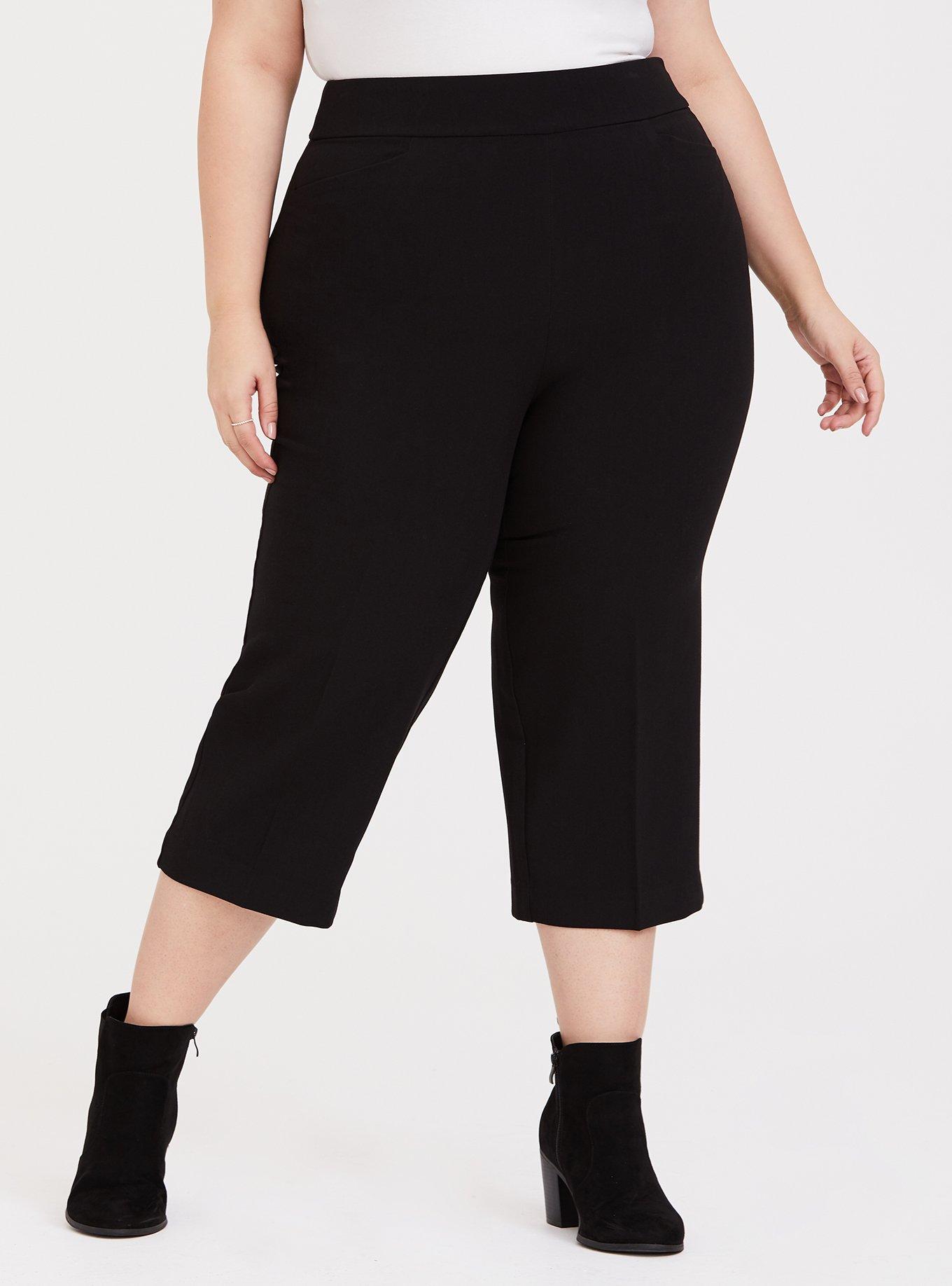Plus Size - Black Structured Woven Wide Leg Crop Pant - Torrid