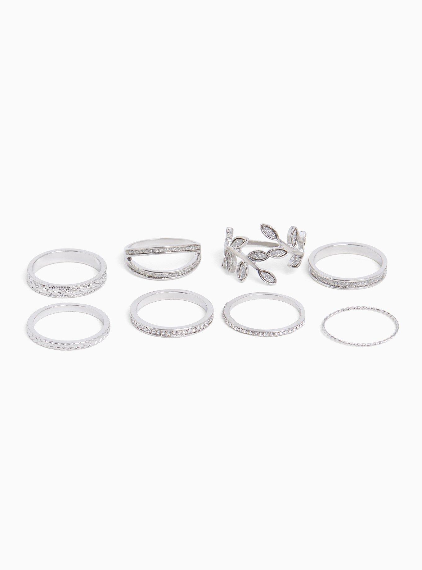 Plus Size - Silver-Tone Leaf Ring Set - Set of 8 - Torrid