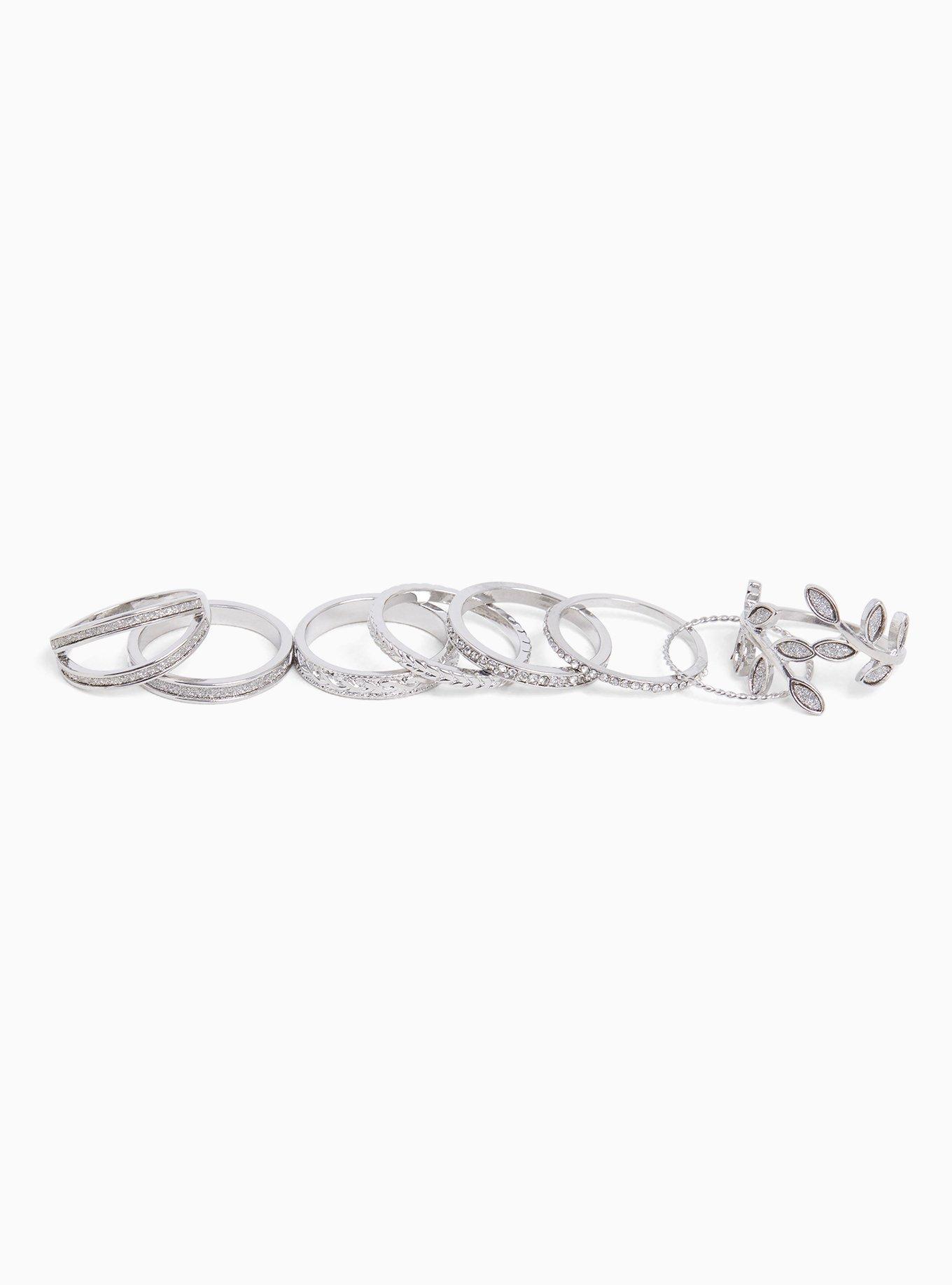 Plus Size - Silver-Tone Leaf Ring Set - Set of 8 - Torrid