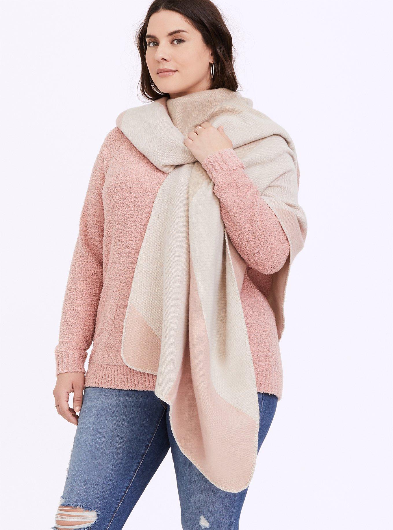 Plus Size - Light Pink & Tan Colorblock Ruana - Torrid