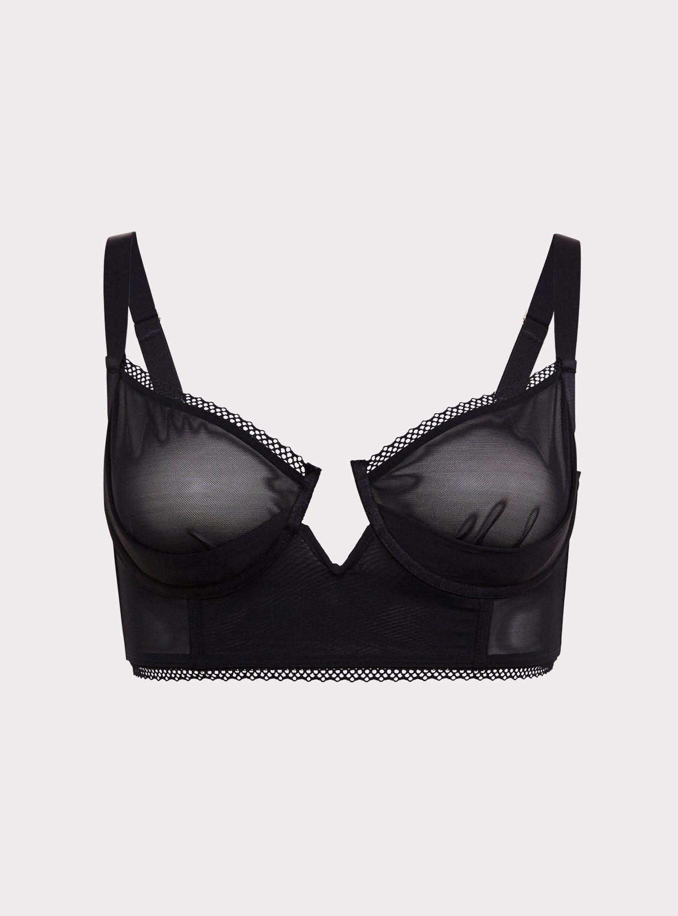 Plus Size - Black Mesh V-Wire Unlined Longline Underwire Bralette - Torrid