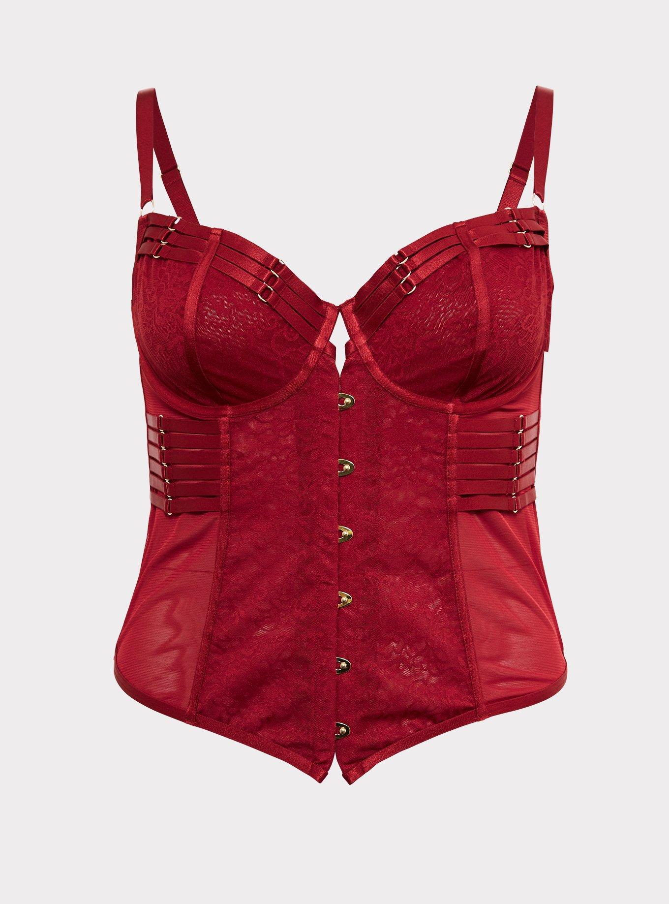 Plus Size - Red Lace & Mesh Strappy Underwire Bustier - Torrid