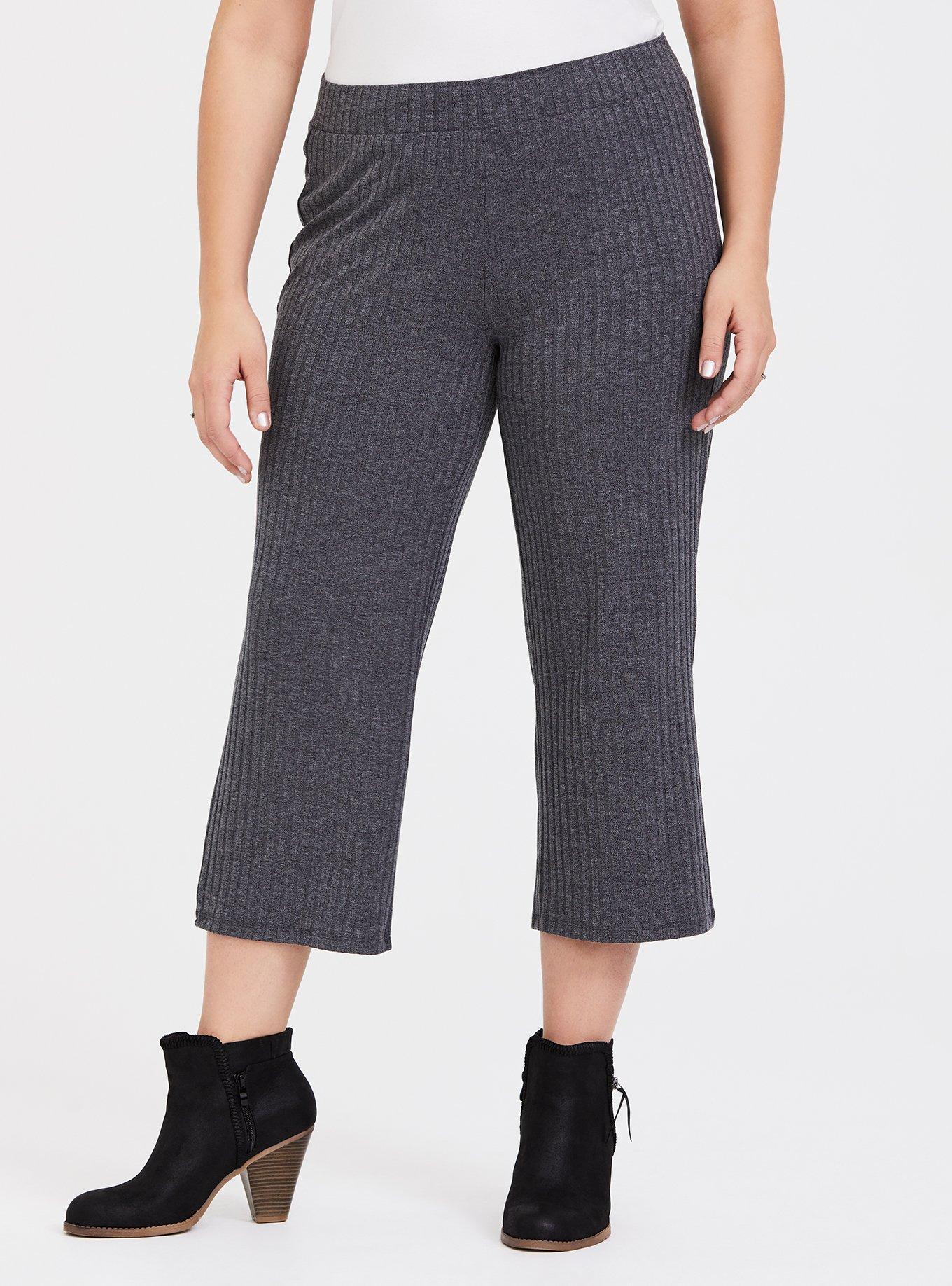 Plus Size - Dark Grey Rib Knit Culotte Pant - Torrid