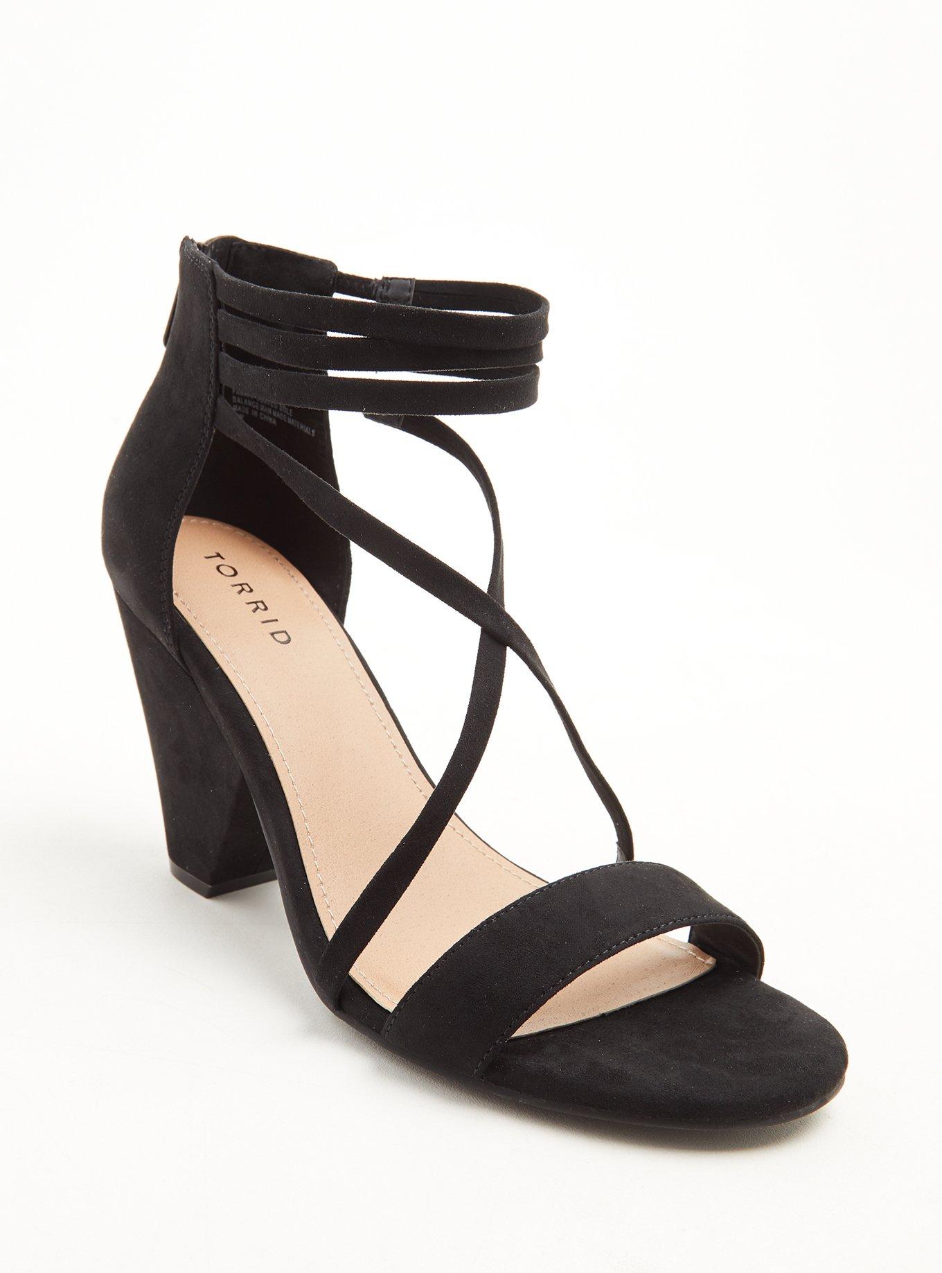 Plus Size - Black Faux Suede Strappy Cone Heel (WW) - Torrid