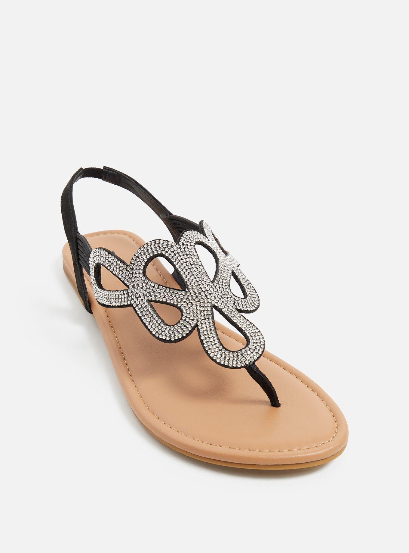 Plus Size - Black Rhinestone Cutout Slingback Sandal (WW) - Torrid
