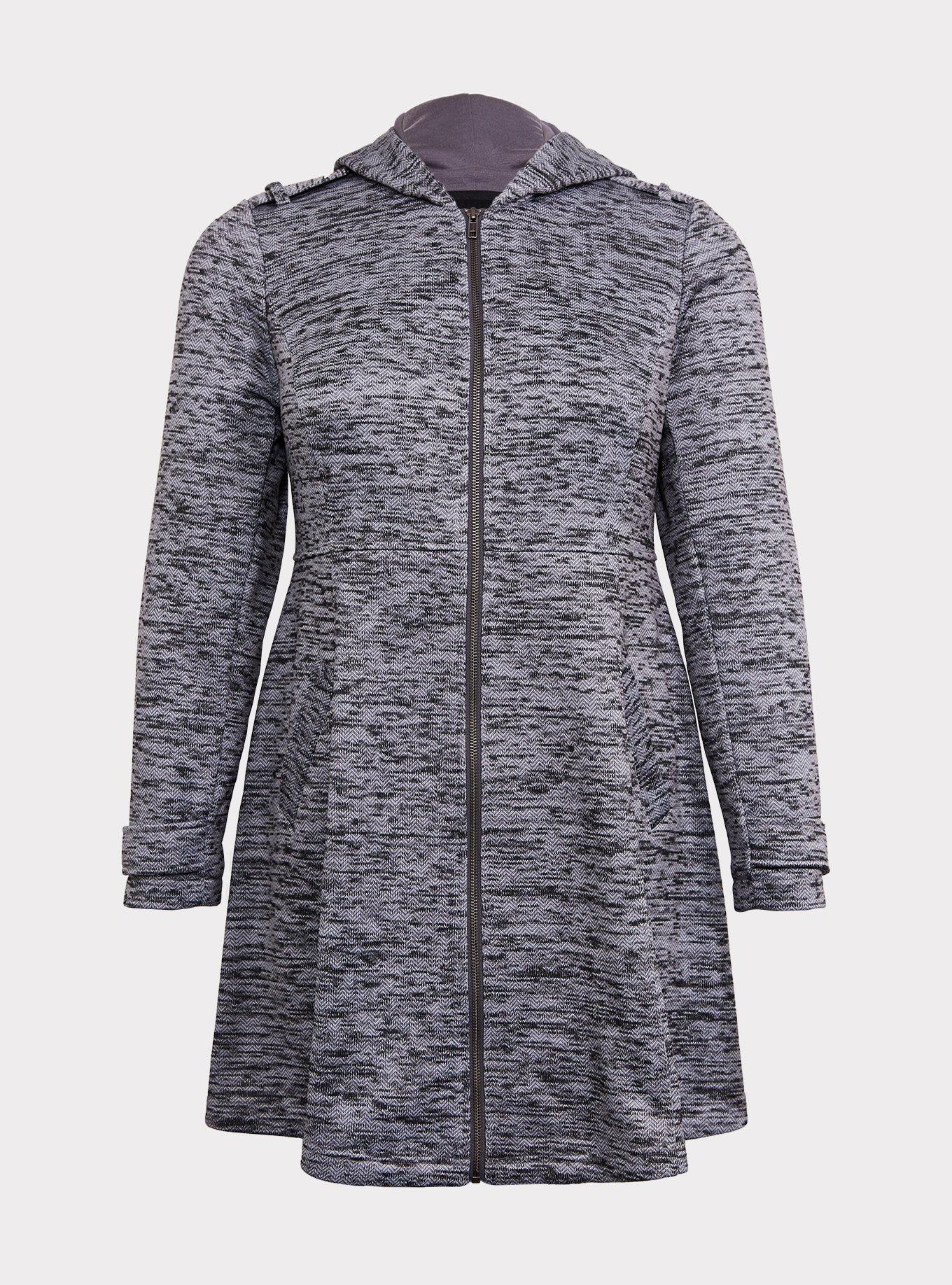 Plus Size - Grey Space-Dye Hacci Hooded Fit & Flare Coat - Torrid