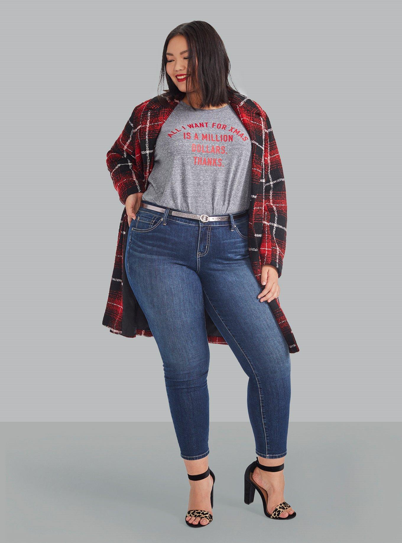 Plus Size - Red & Black Plaid Woolen Wedge Coat - Torrid