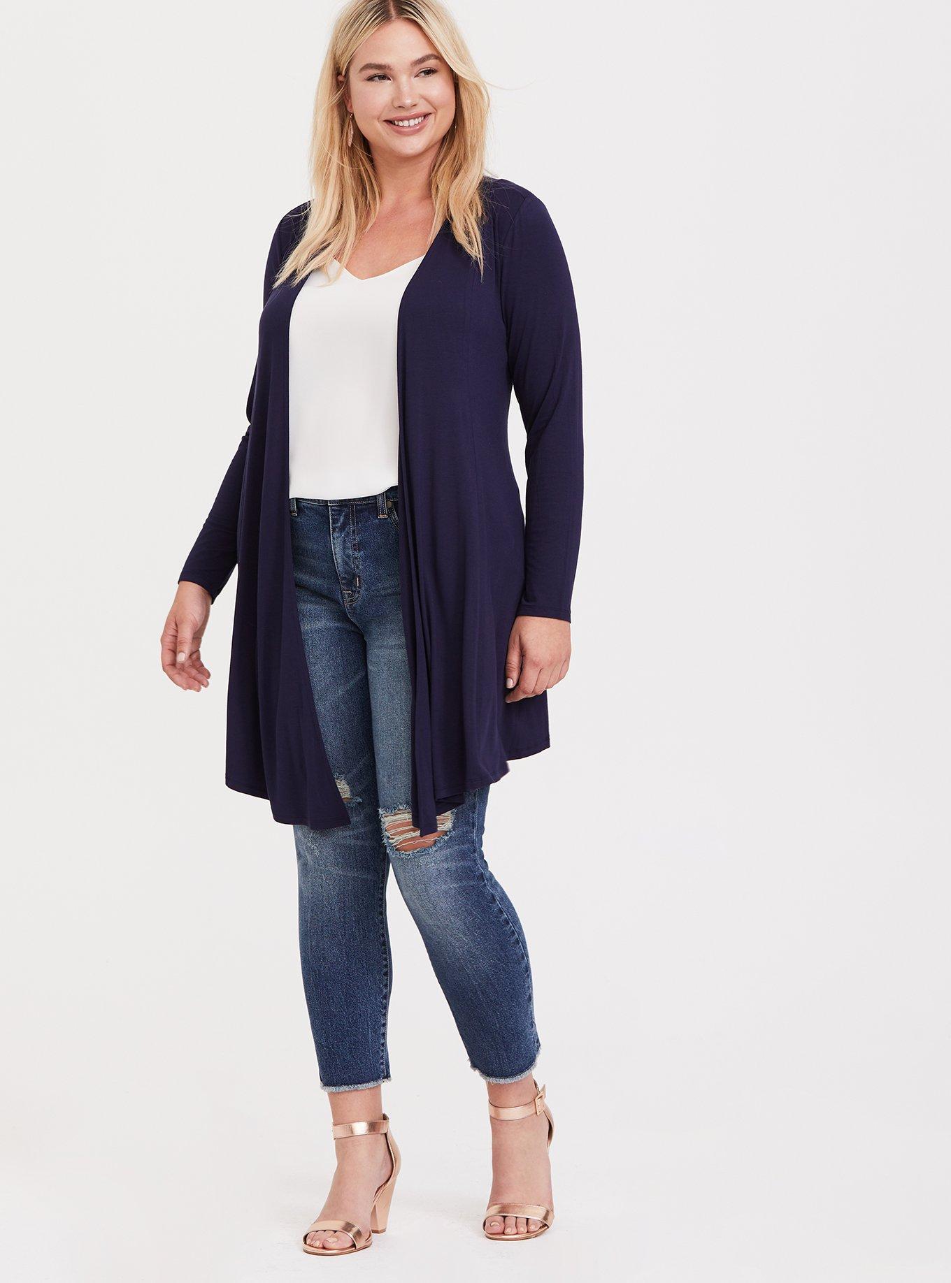 Plus Size - Super Soft Navy Open Front Cardigan - Torrid