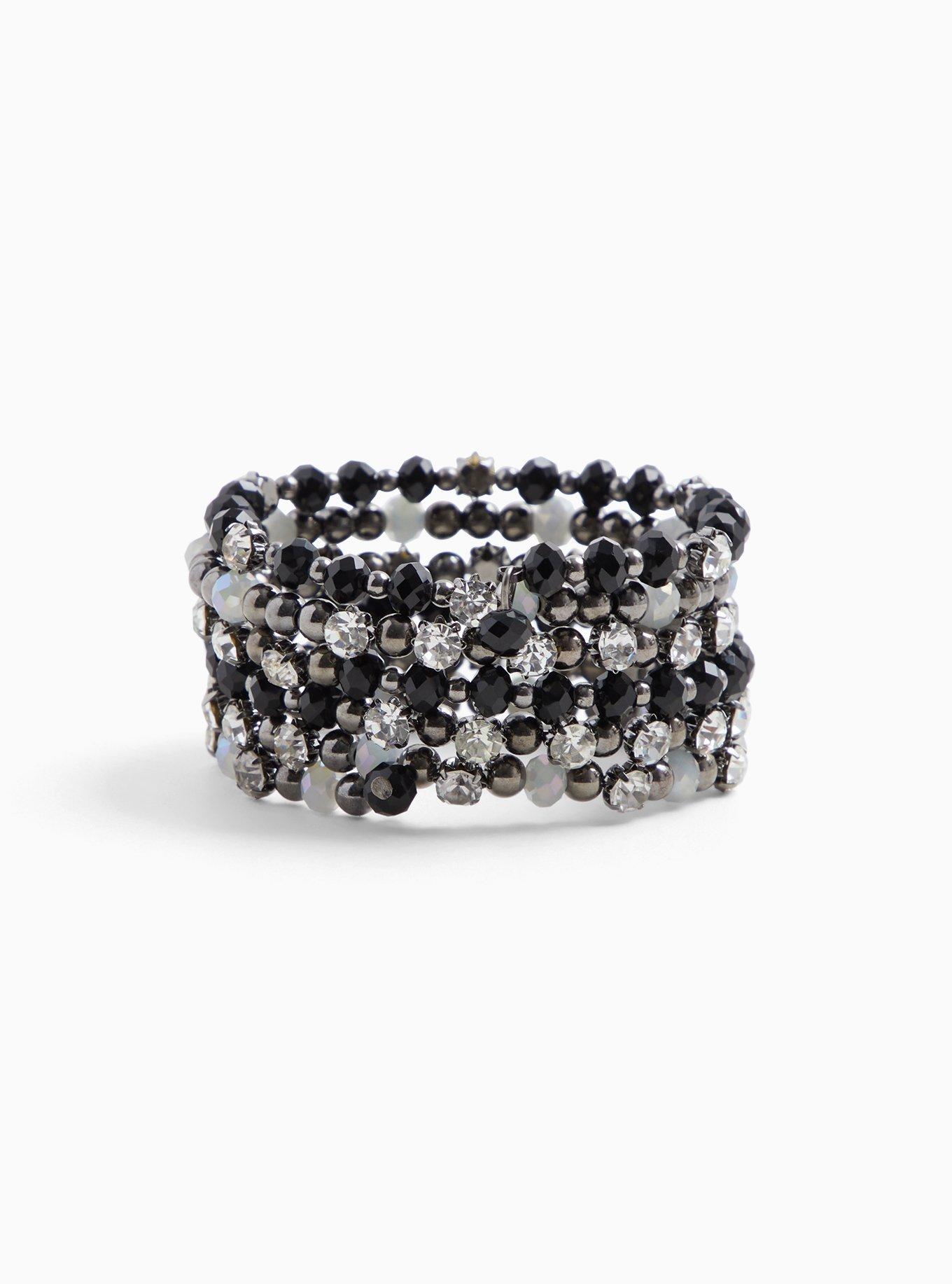 Plus Size - Black & Silver Beaded Coil Bracelet - Torrid