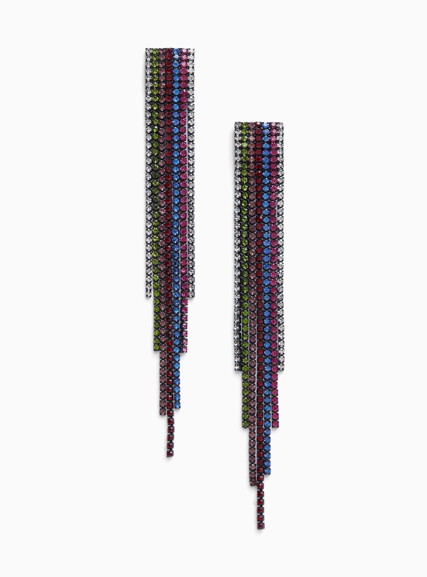 Plus Size - Multi Color Rainbow Rhinestone Fall Earrings - Torrid