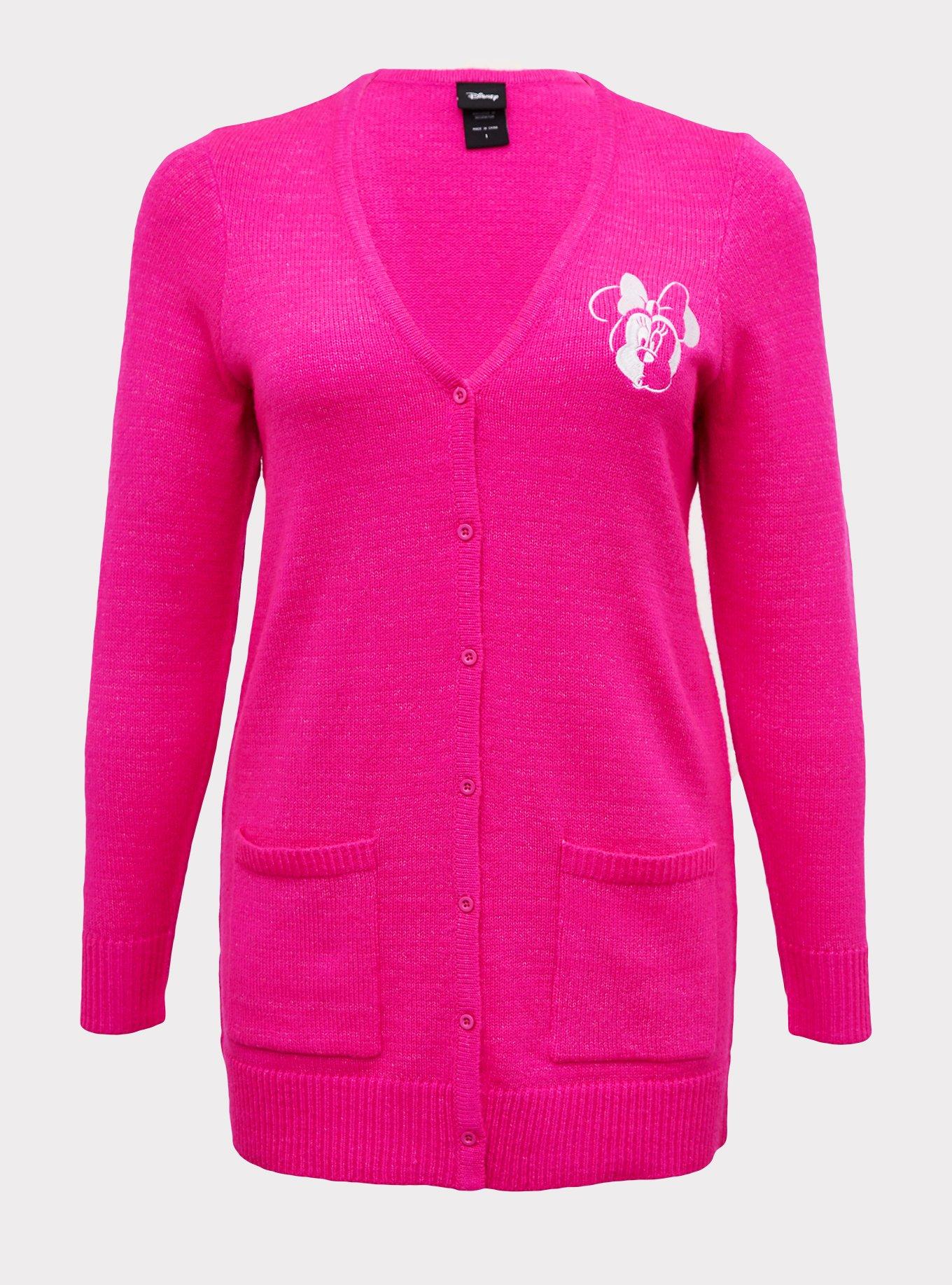 Plus Size - Disney Minnie Mouse Neon Pink Embroidered Cardigan - Torrid