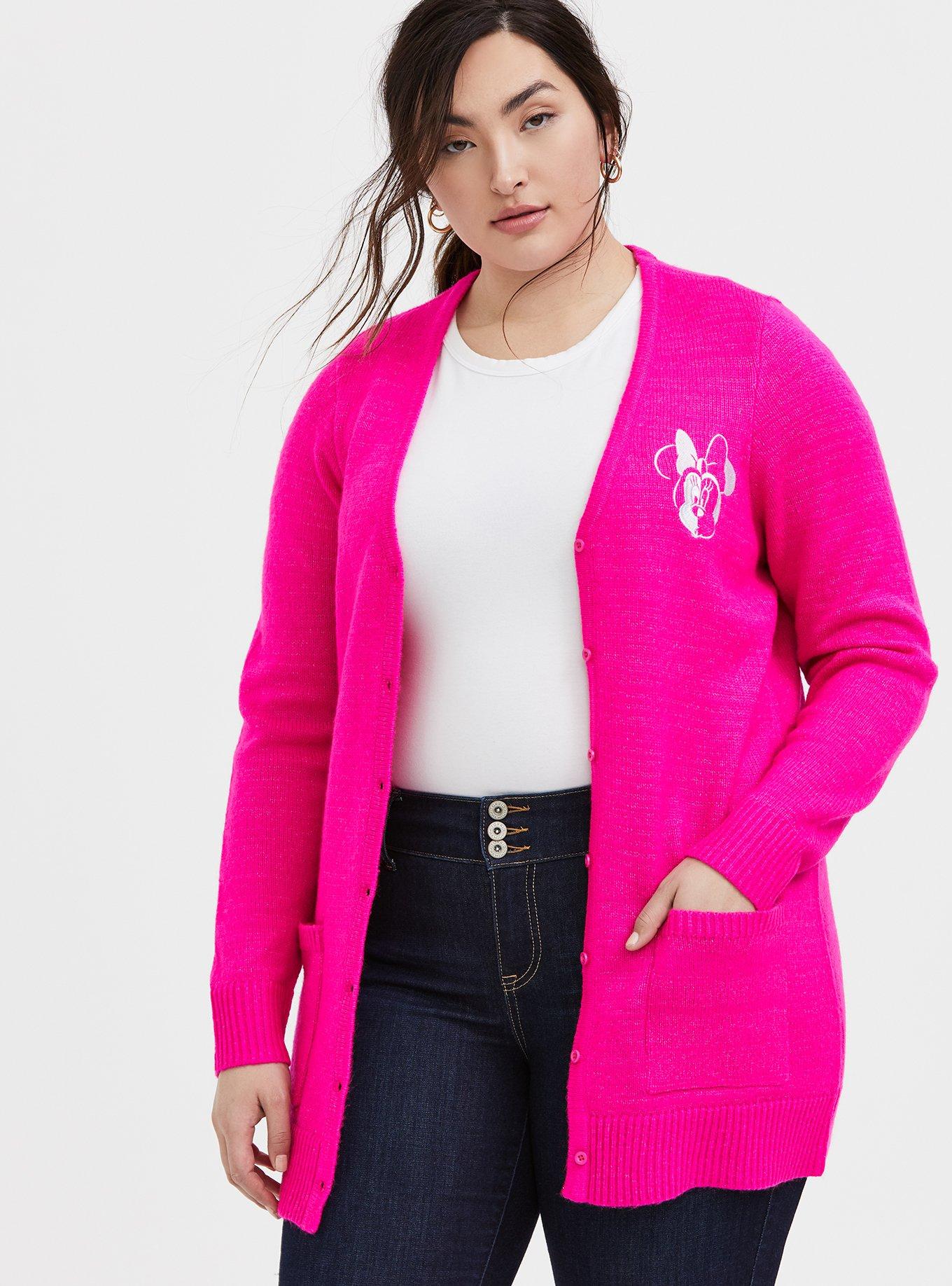 Plus Size - Disney Minnie Mouse Neon Pink Embroidered Cardigan - Torrid