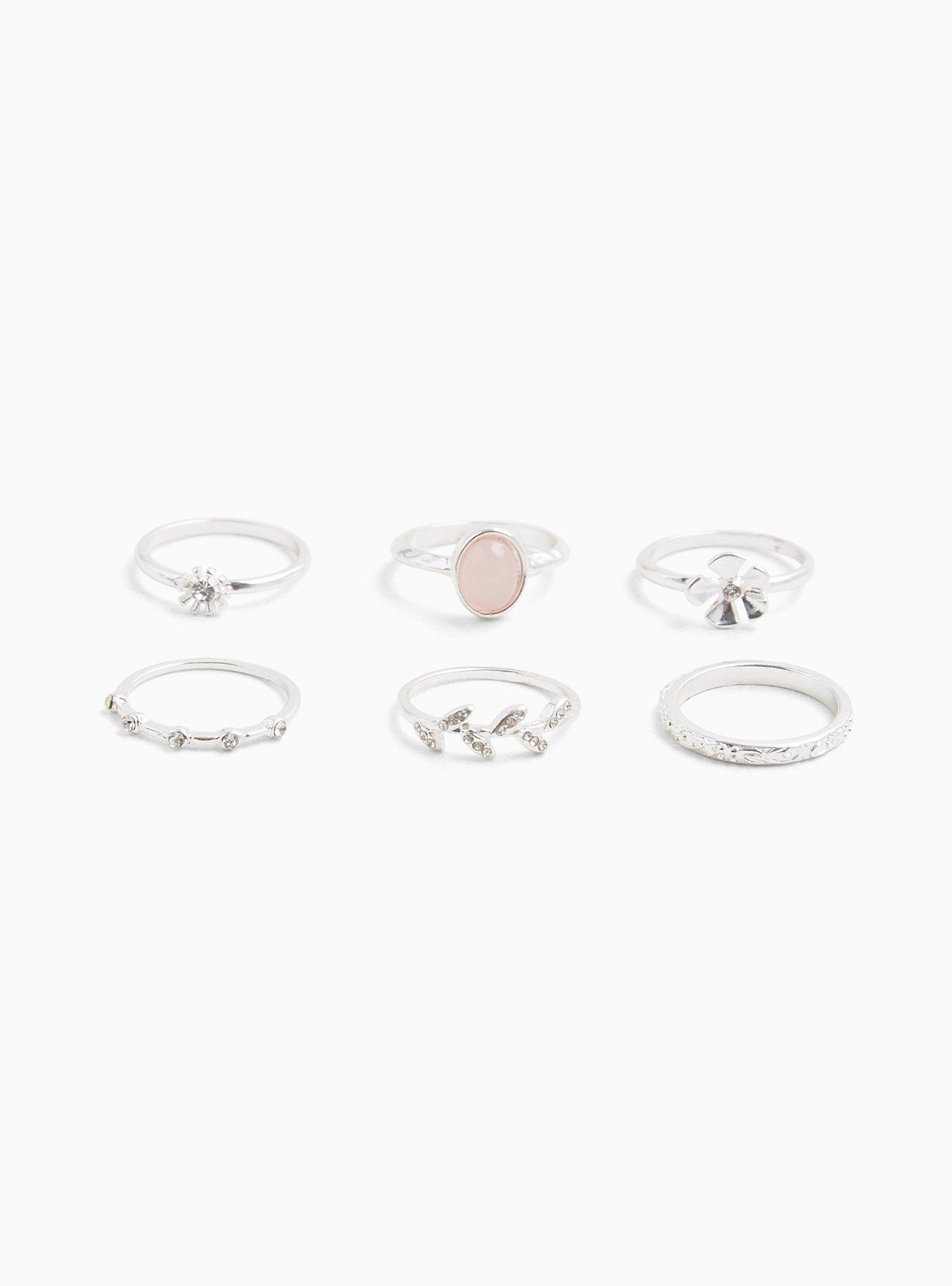 Plus Size - Silver-Tone Floral Ring Set - Set of 6 - Torrid