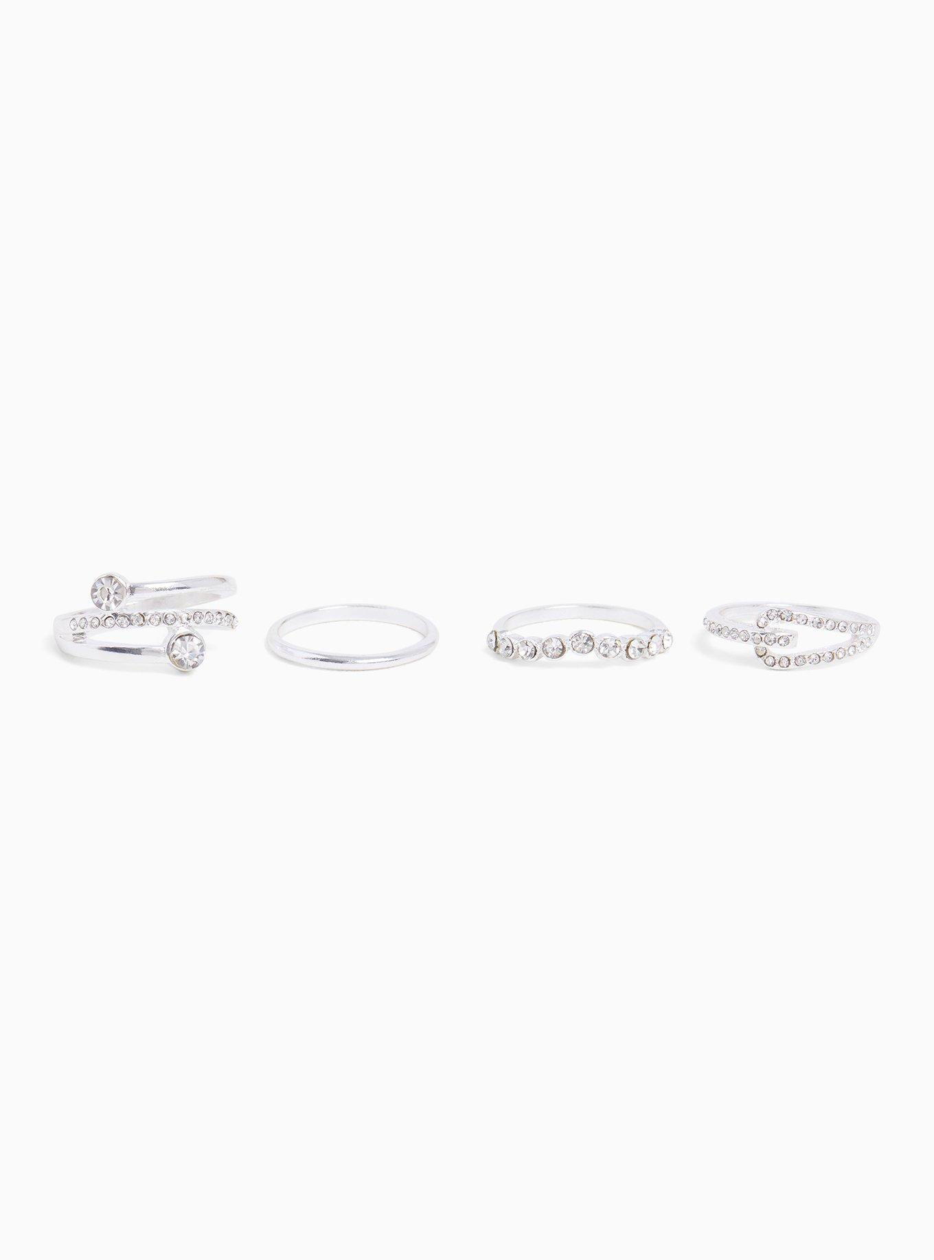 Plus Size - Silver-Tone Rhinestone Stackable Ring Set - Set of 4 - Torrid