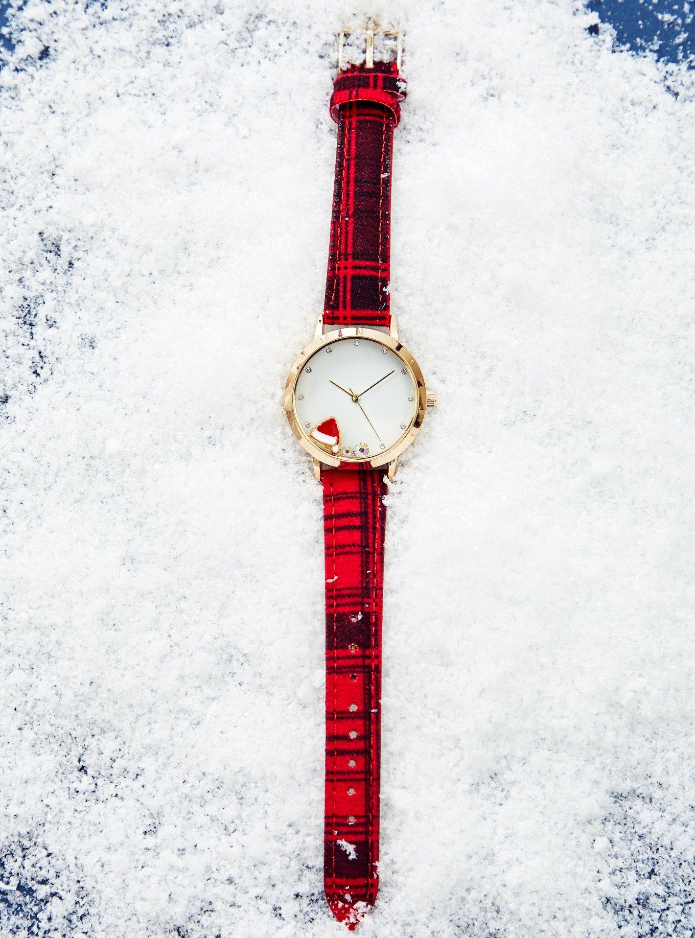 Plus Size - Red Plaid Santa Hat Charm Watch - Torrid