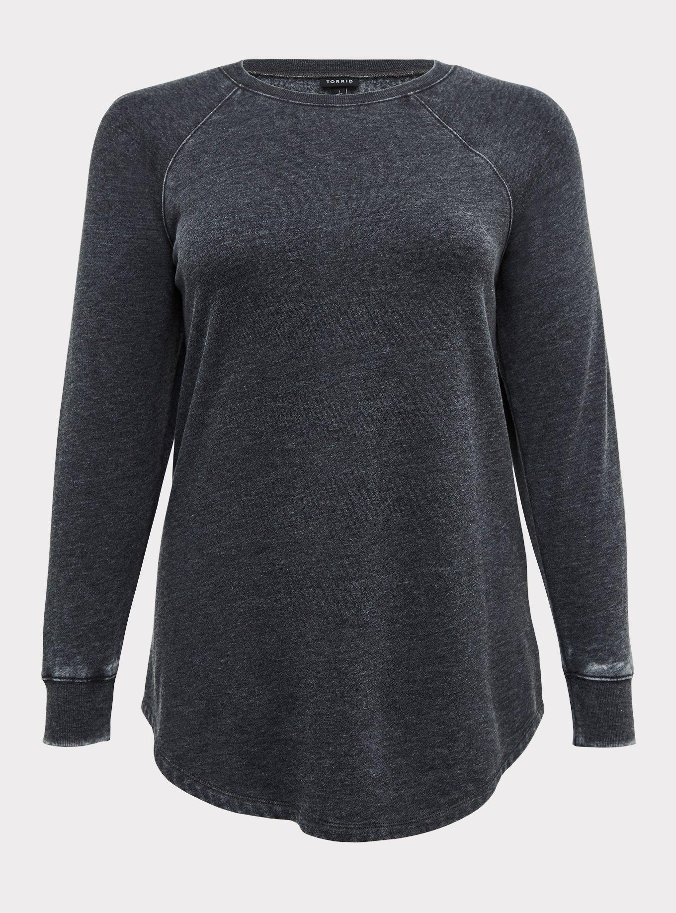 Plus Size - Black Burnout Fleece Tunic Sweatshirt - Torrid