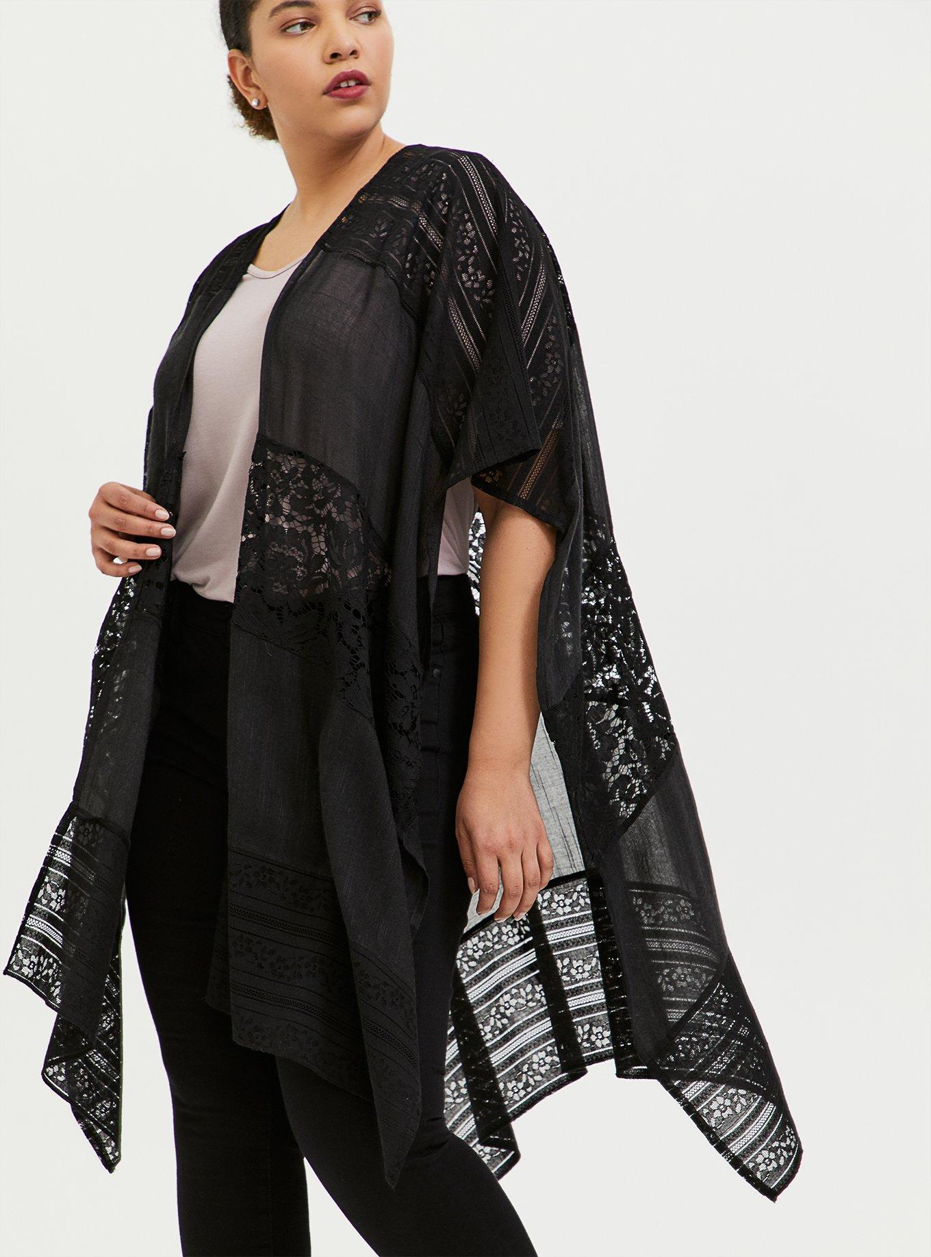 Plus Size - Black Lace Inset Ruana - Torrid