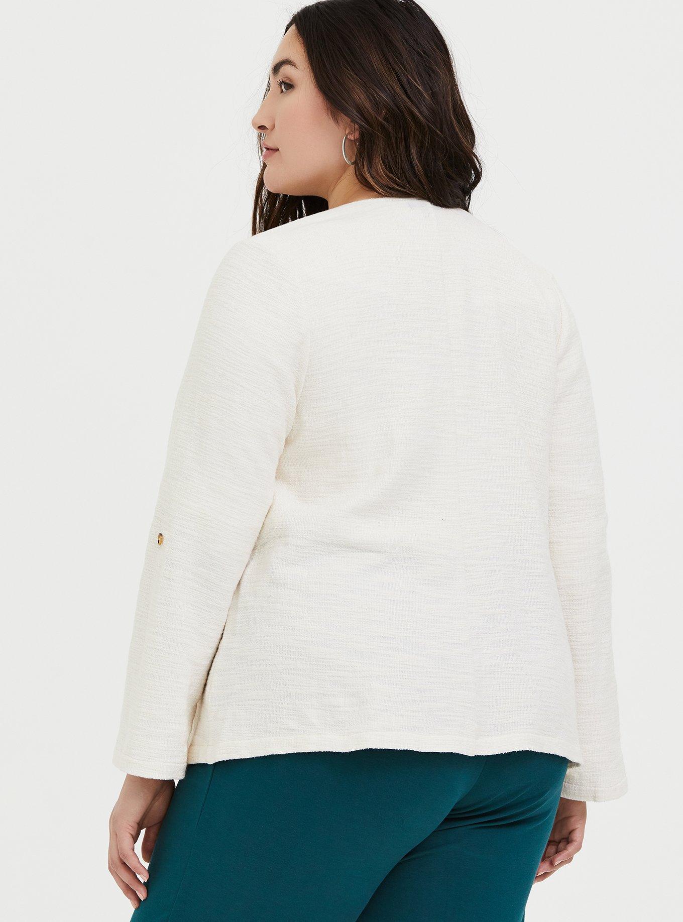 Plus Size - Ivory Boucle Open Front Jacket - Torrid
