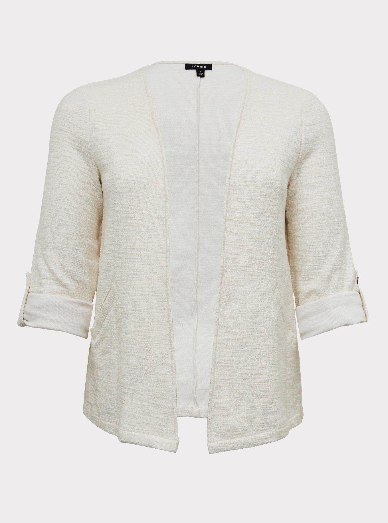 Plus Size - Ivory Boucle Open Front Jacket - Torrid