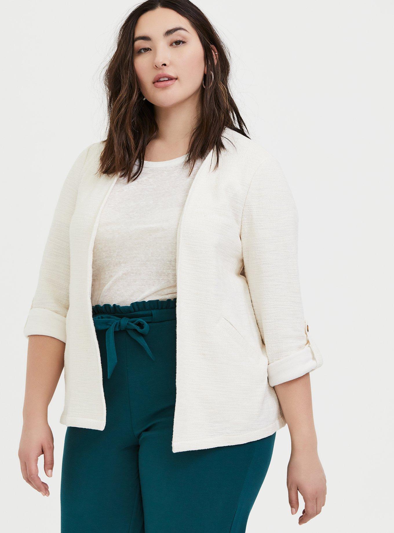 Plus Size - Ivory Boucle Open Front Jacket - Torrid
